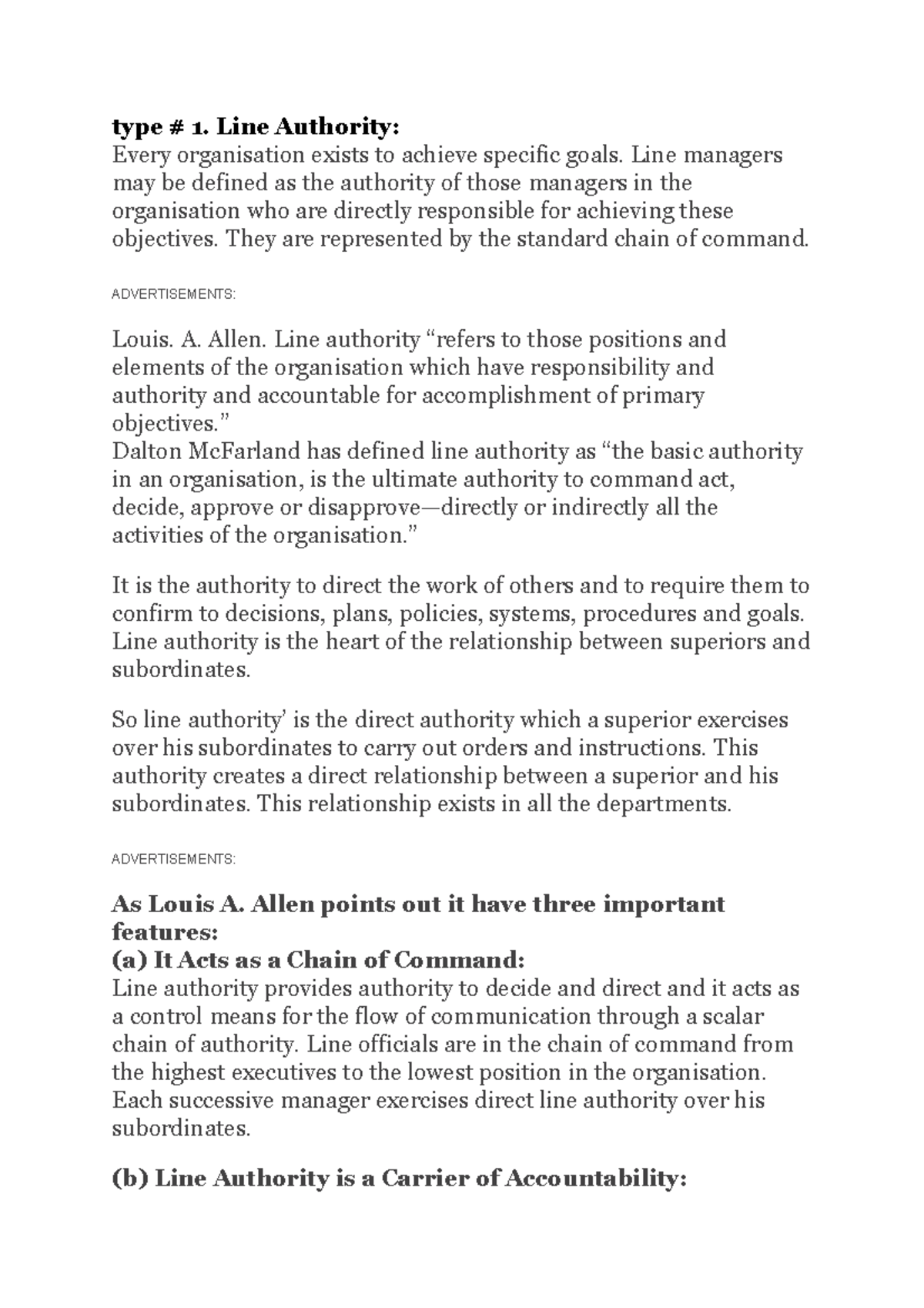 Authority - new - type # 1. Line Authority: Every organisation exists ...