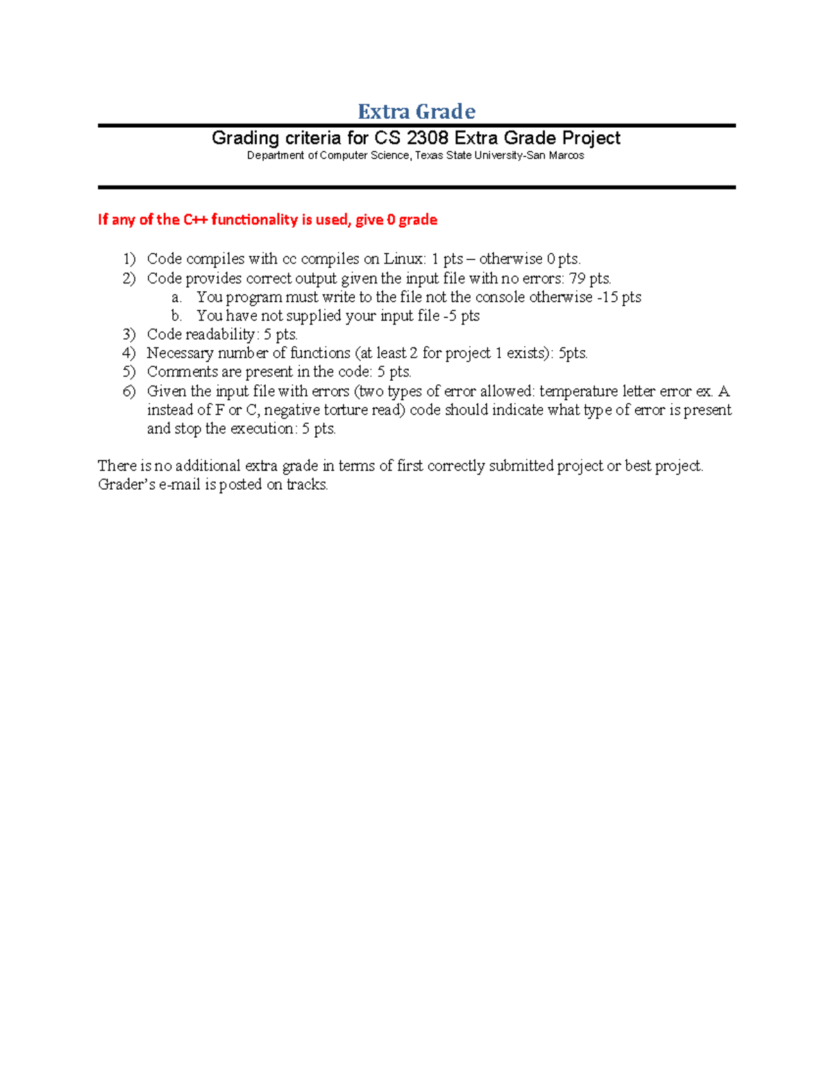 Project 8 Extra Grade Grading Critera - Extra Grade Grading criteria for CS 2308 Extra Grade ...