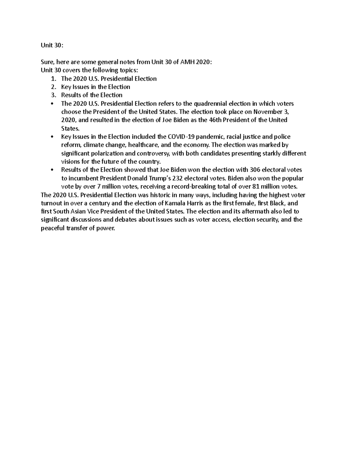 Unit 30 Notes AMH - Unit 30: Sure, here are some general notes from ...