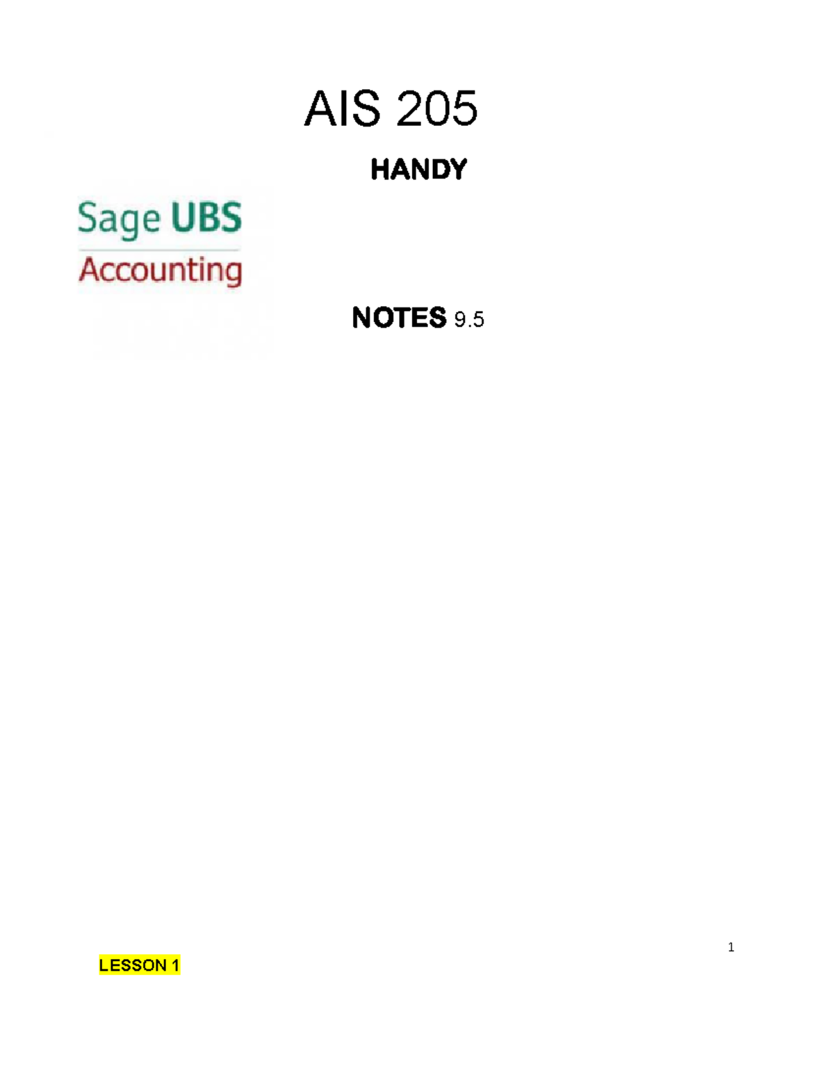 UBS - Handy Notes SAGE UBS Accounting 9 - HANDY AIS NOTES 9. LESSON Set ...
