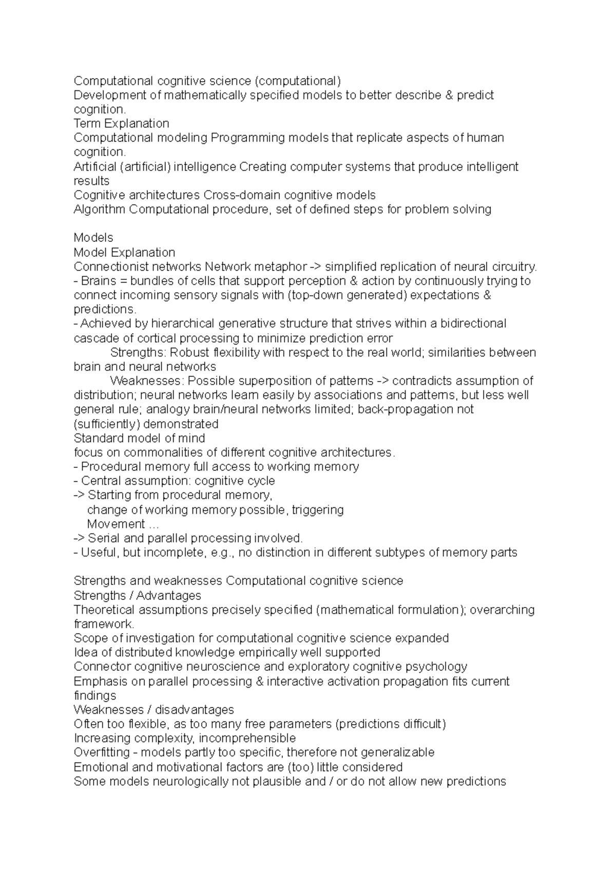 Computational Cognitive Science Term Explanation Computational