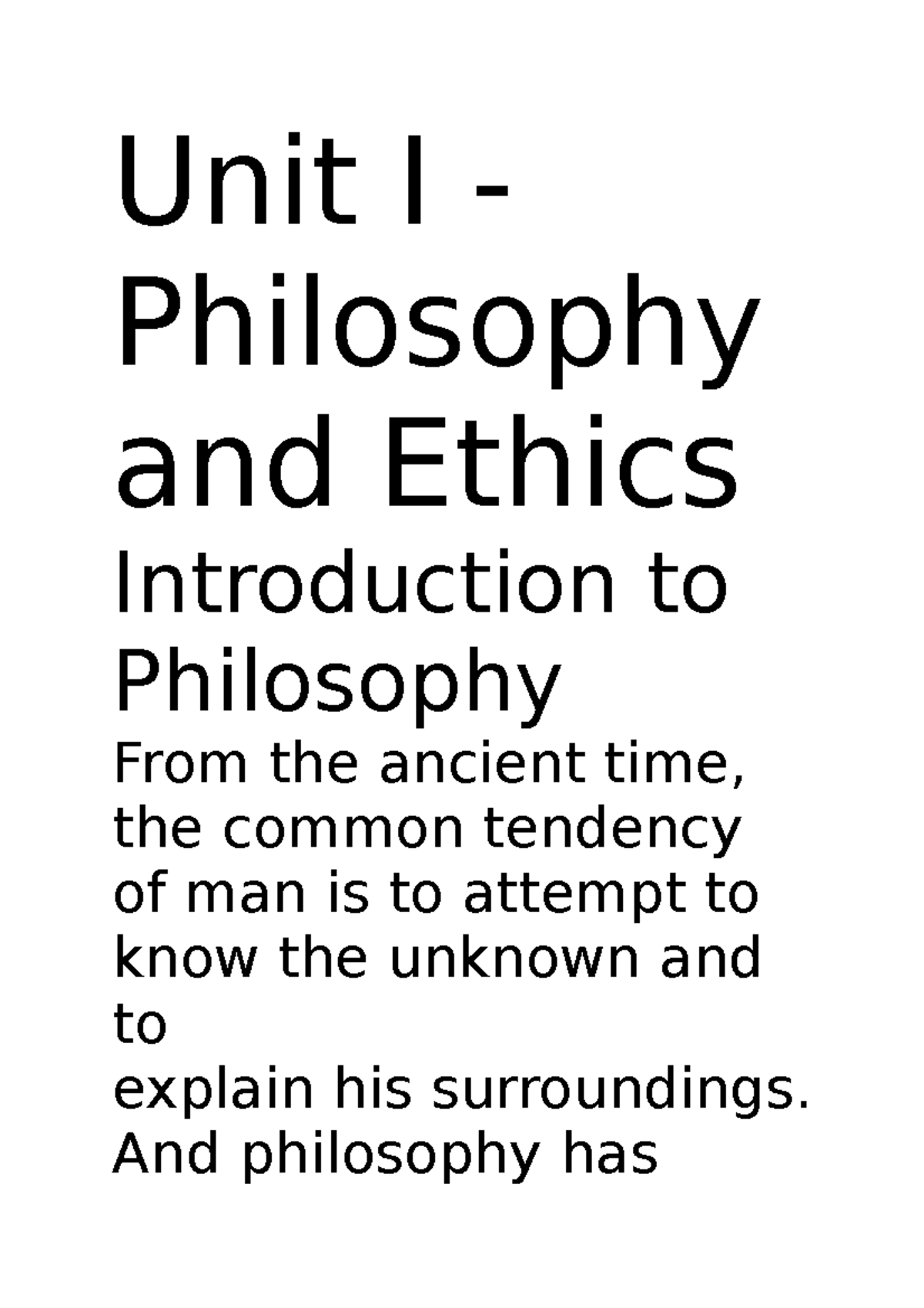 Unit I - fff - Unit I - Philosophy and Ethics Introduction to ... Unit I - fff - Unit I - Philosophy and Ethics Introduction to ...