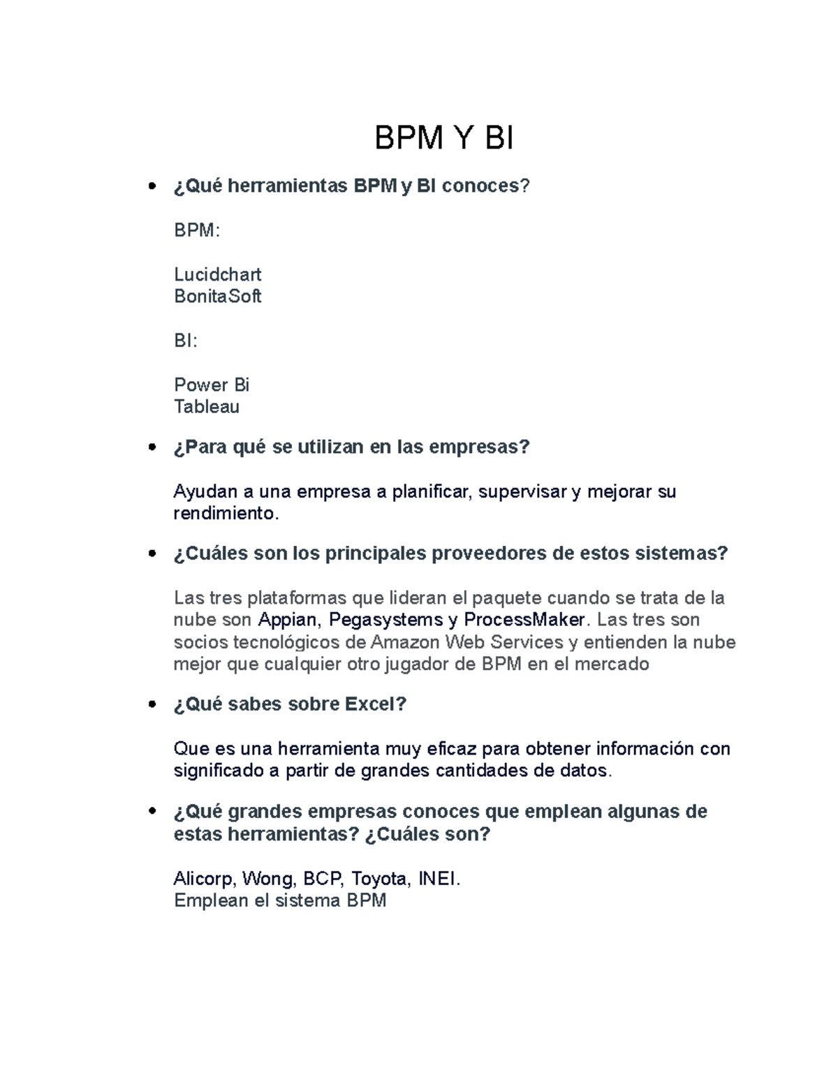 BPM Y BI - Tarea semana 02 - BPM Y BI ¿Qué herramientas BPM y BI conoces? BPM: Lucidchart - Studocu