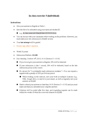 Exercise 5-sol - Ex 5 solution - In-class exercise 5 (individual ...