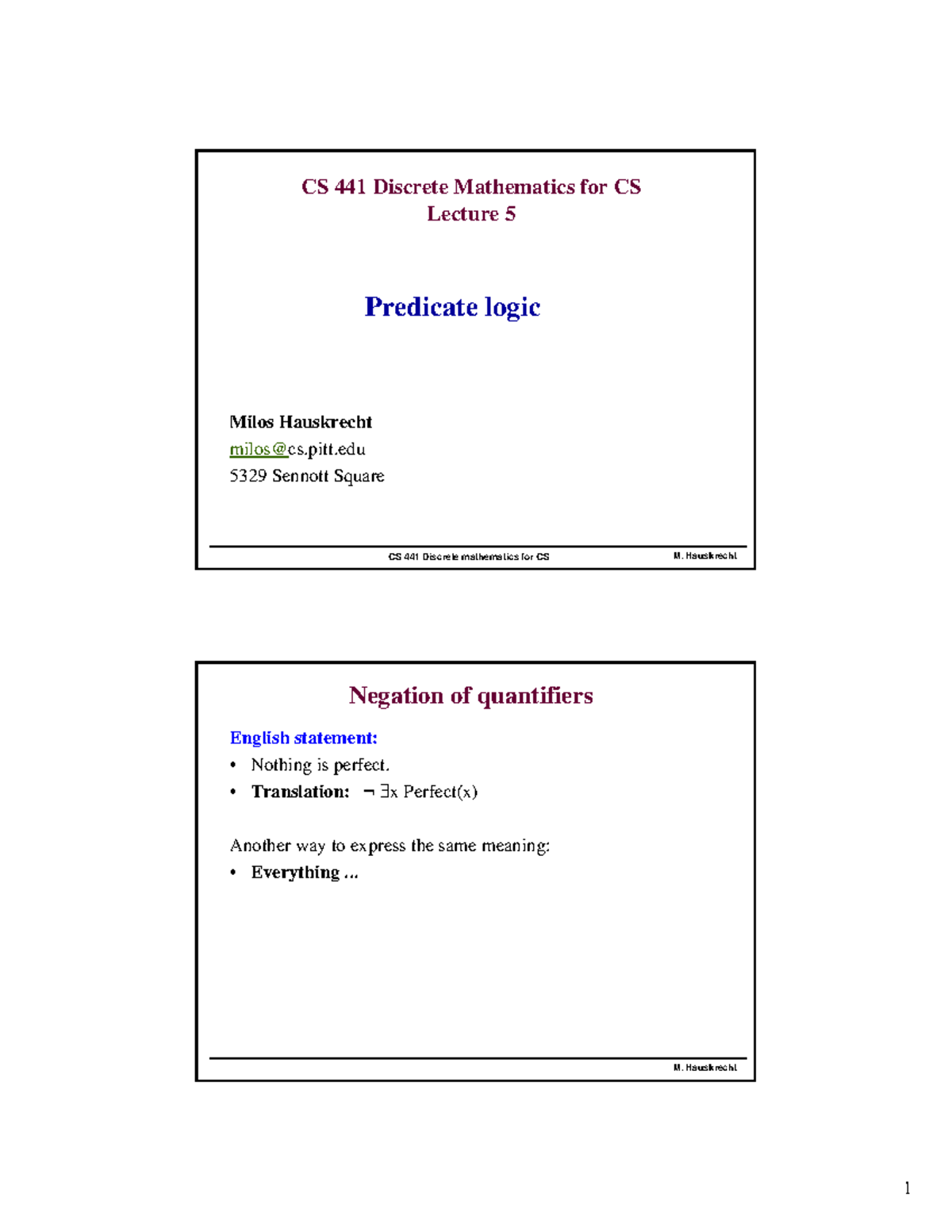 Lecture 5 - CS 441 Discrete mathematics for CS M. Hauskrecht CS 441 ...