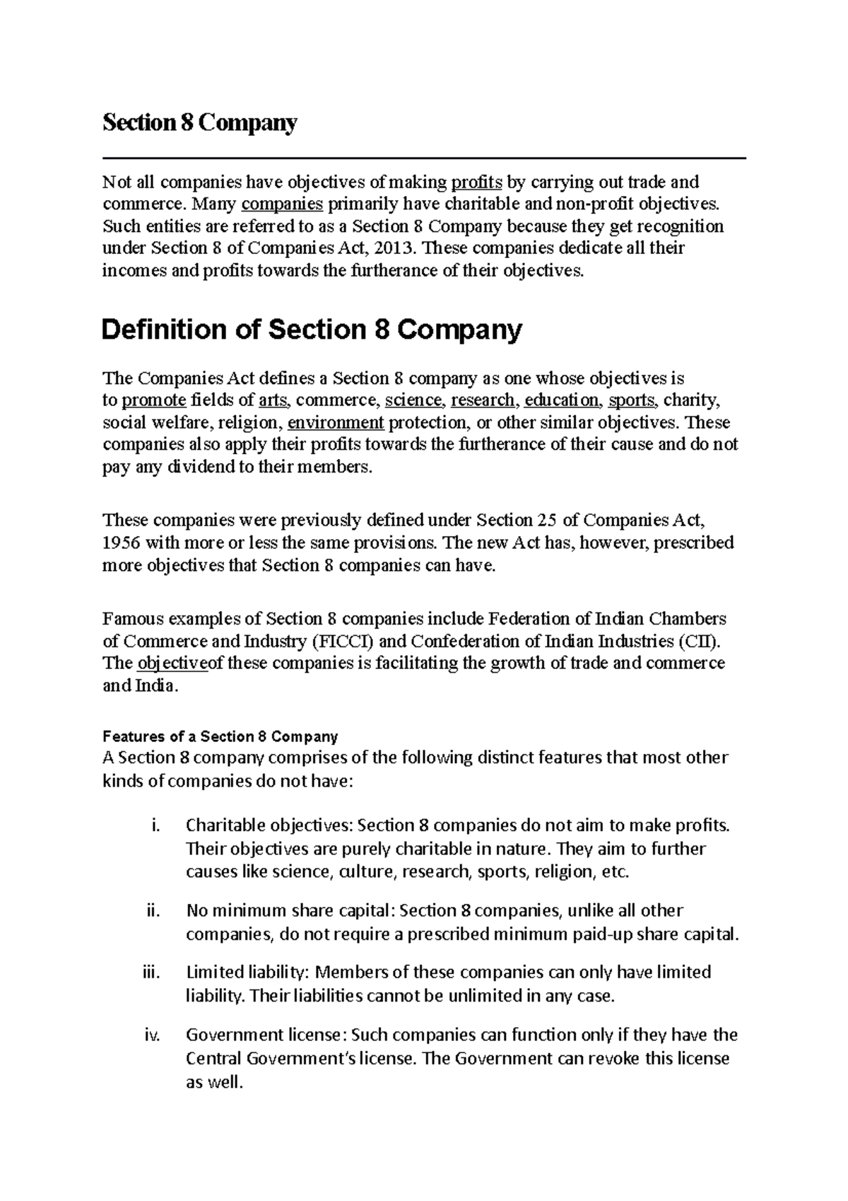 Section 8 Company Section 8 Company Not All Companies Have Objectives