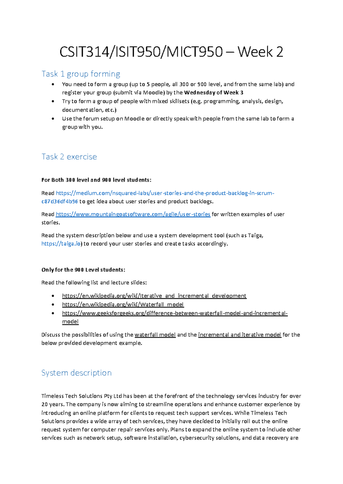 Lab week 2 - Lab week 2 question - CSIT314/ISIT950/MICT950 – Week 2 Task 1 group forming You ...