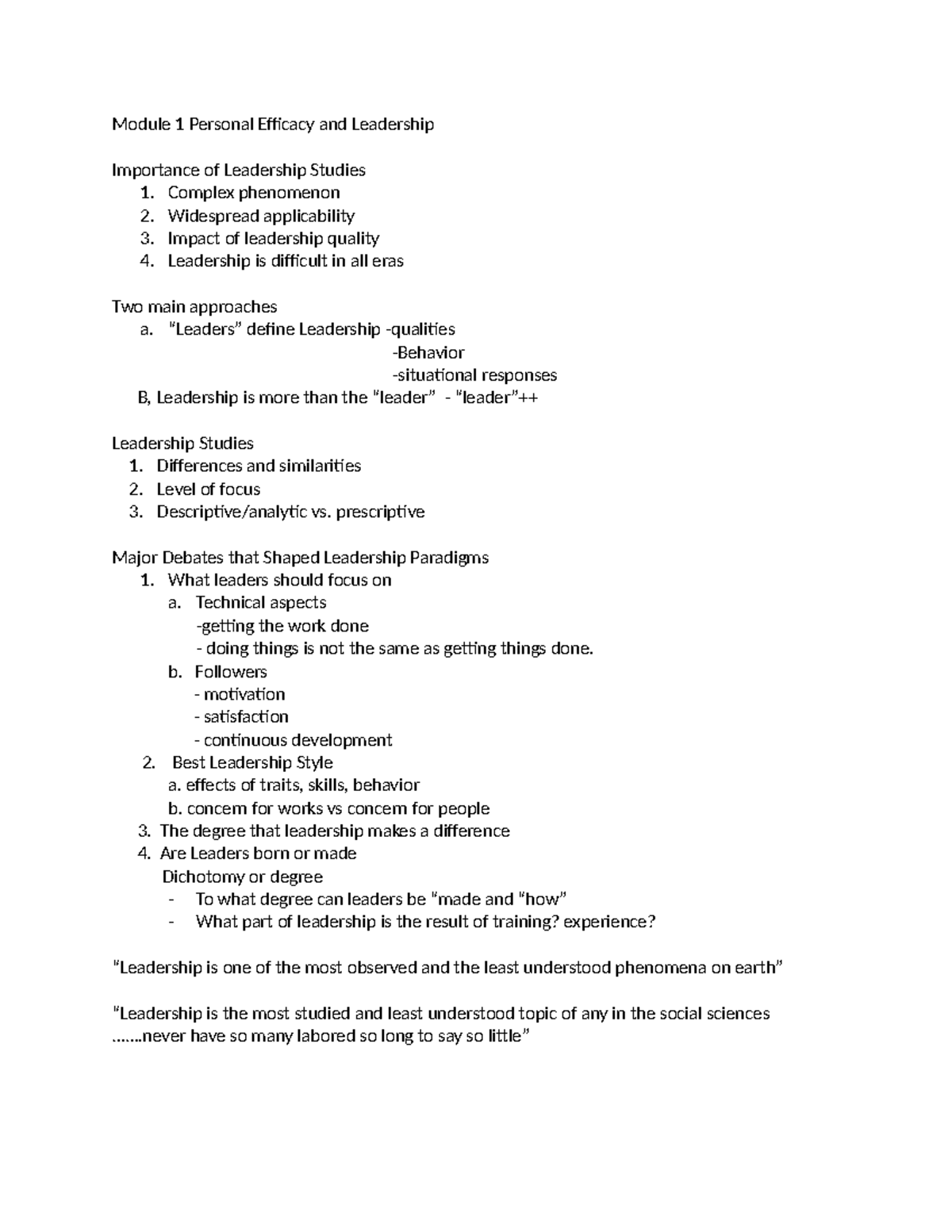 Module 1 Personal Efficacy and Leadership - Module 1 Personal Efficacy ...