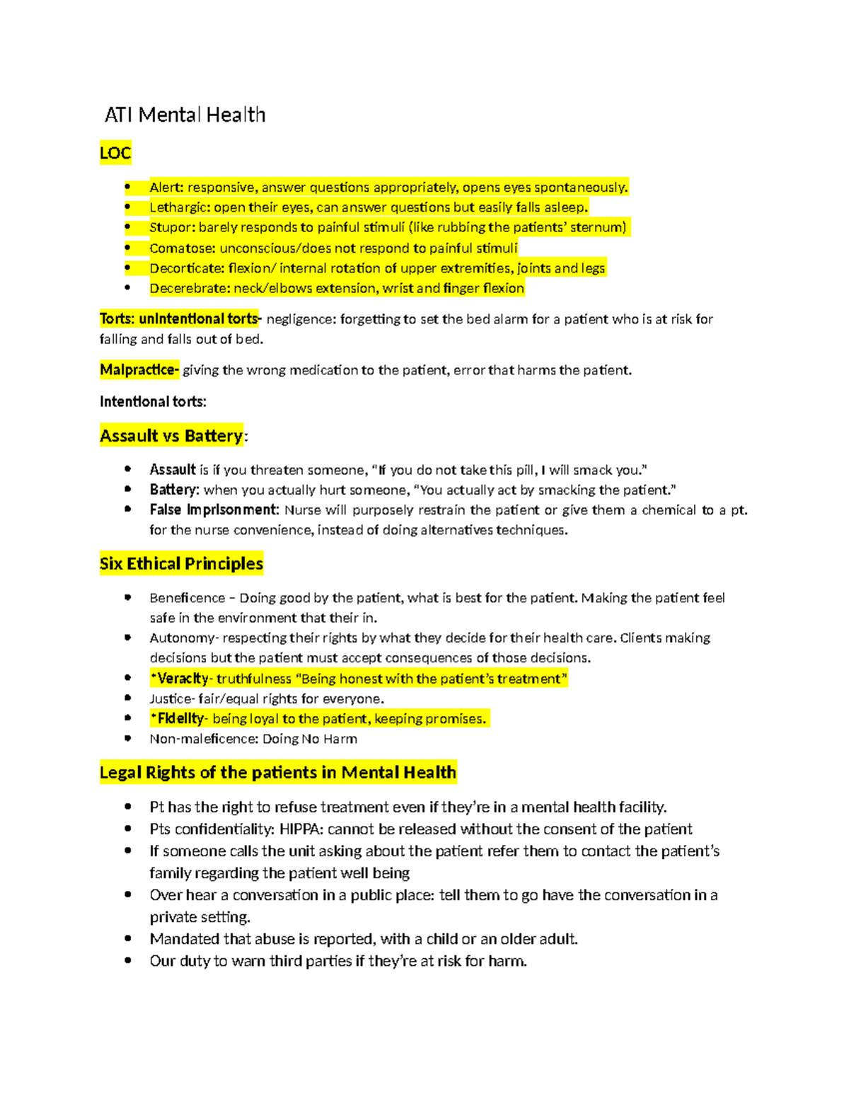 Notes for ATI Mental Health 1 - ATI Mental Health LOC Alert: responsive ...