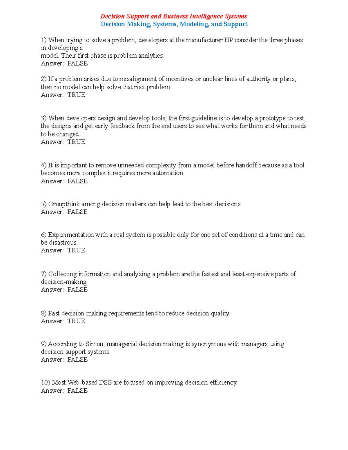 Decision Making Systems Modeling - Decision Support and Business ...