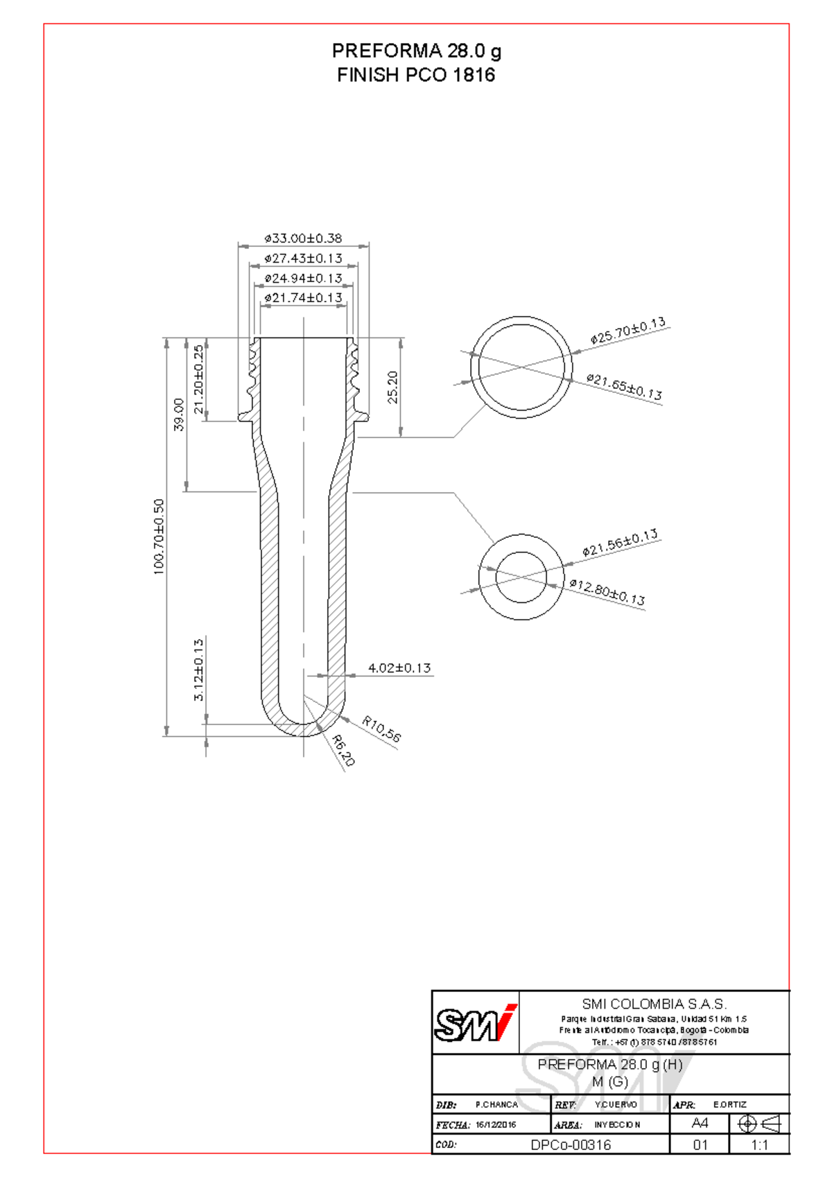 Plano Pref 28 g - 1816 Molde G - Dibujo Técnico - PREFORMA 28 g (H) M ...