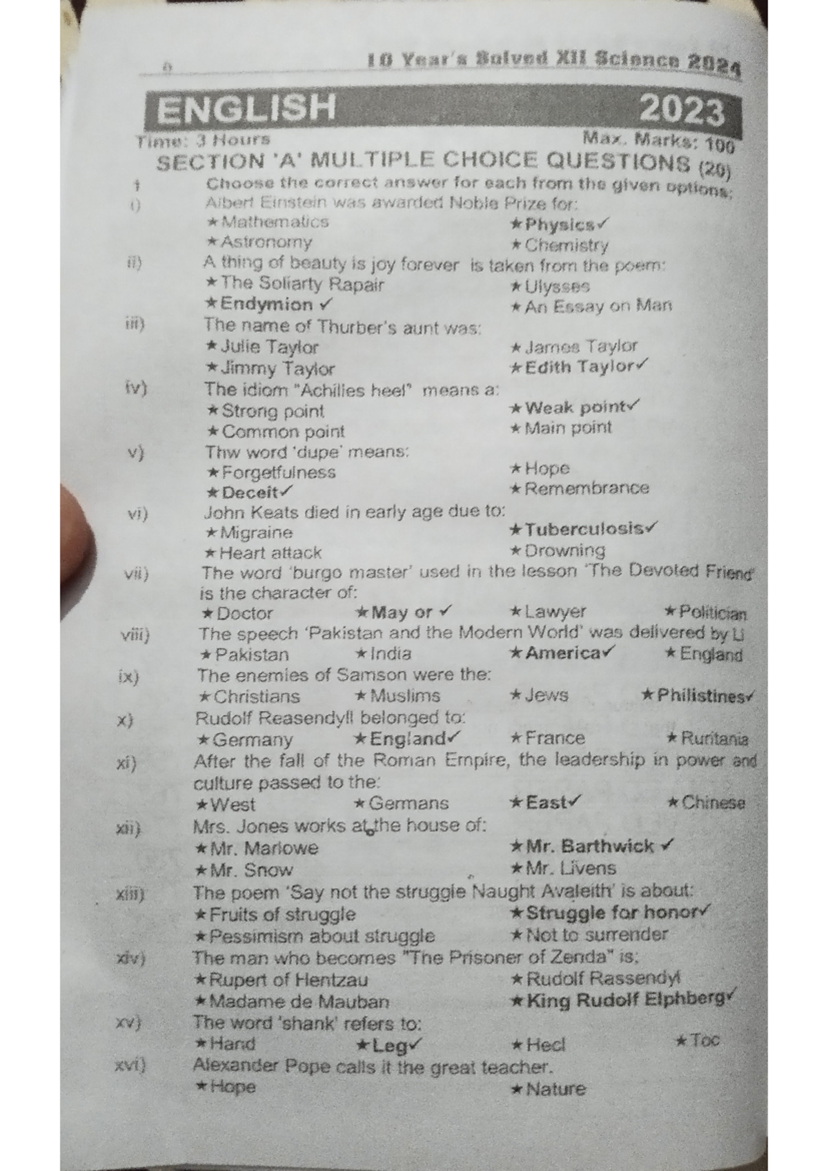 English 2024 10 year solved - o Solved XII Science 2024 ENGLISH 2023 ...