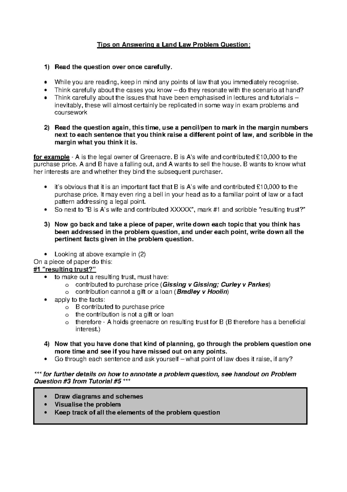 Landtips - land law tips - Tips on Answering a Land Law Problem ...