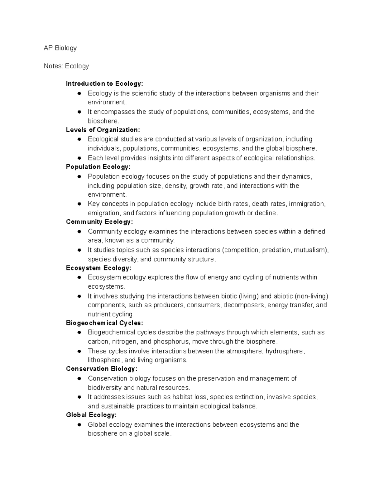AP Biology - Ecology - AP Biology Notes: Ecology Introduction to ...
