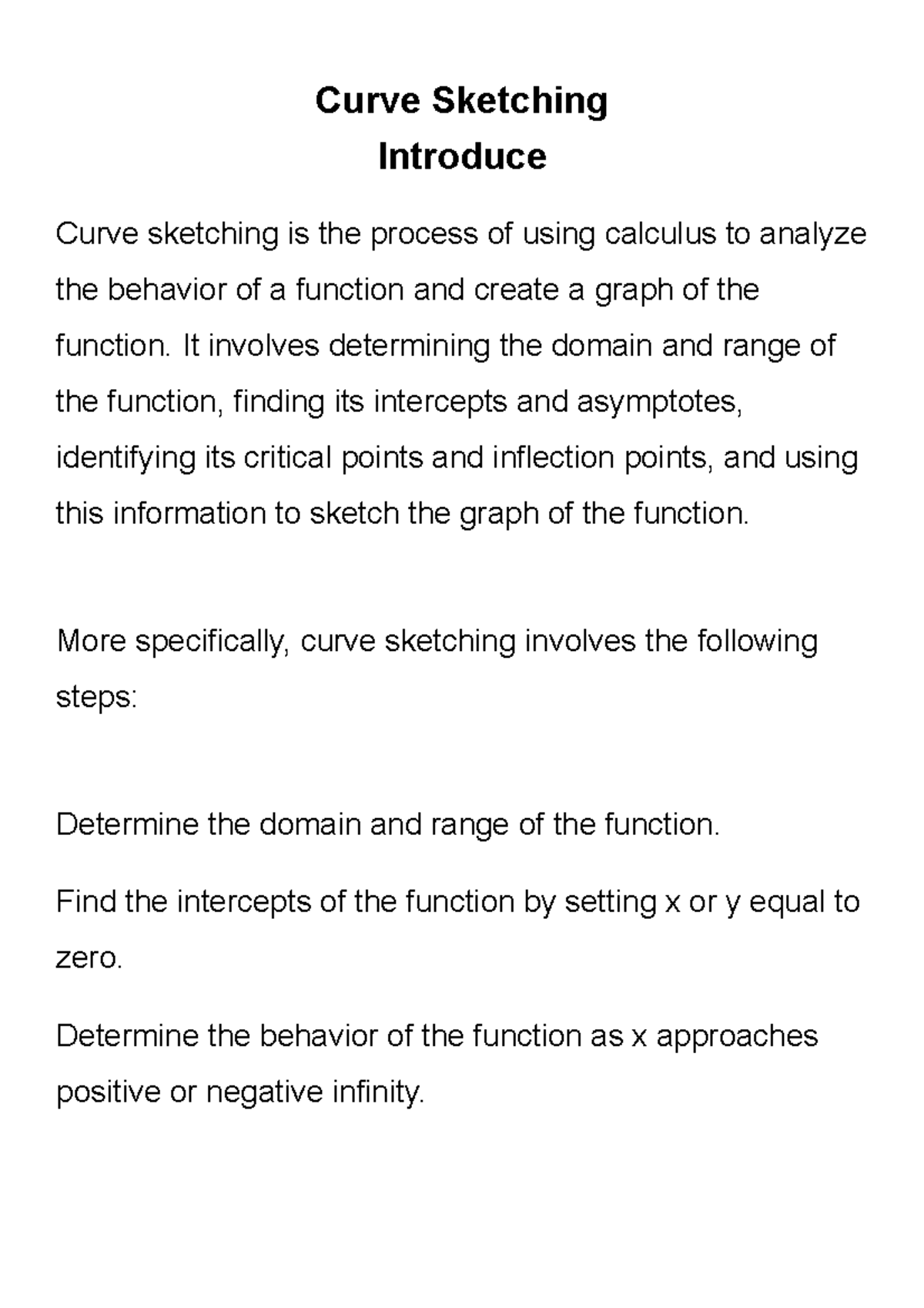 Curve Sketching Introduce - Curve Sketching Introduce Curve sketching ...