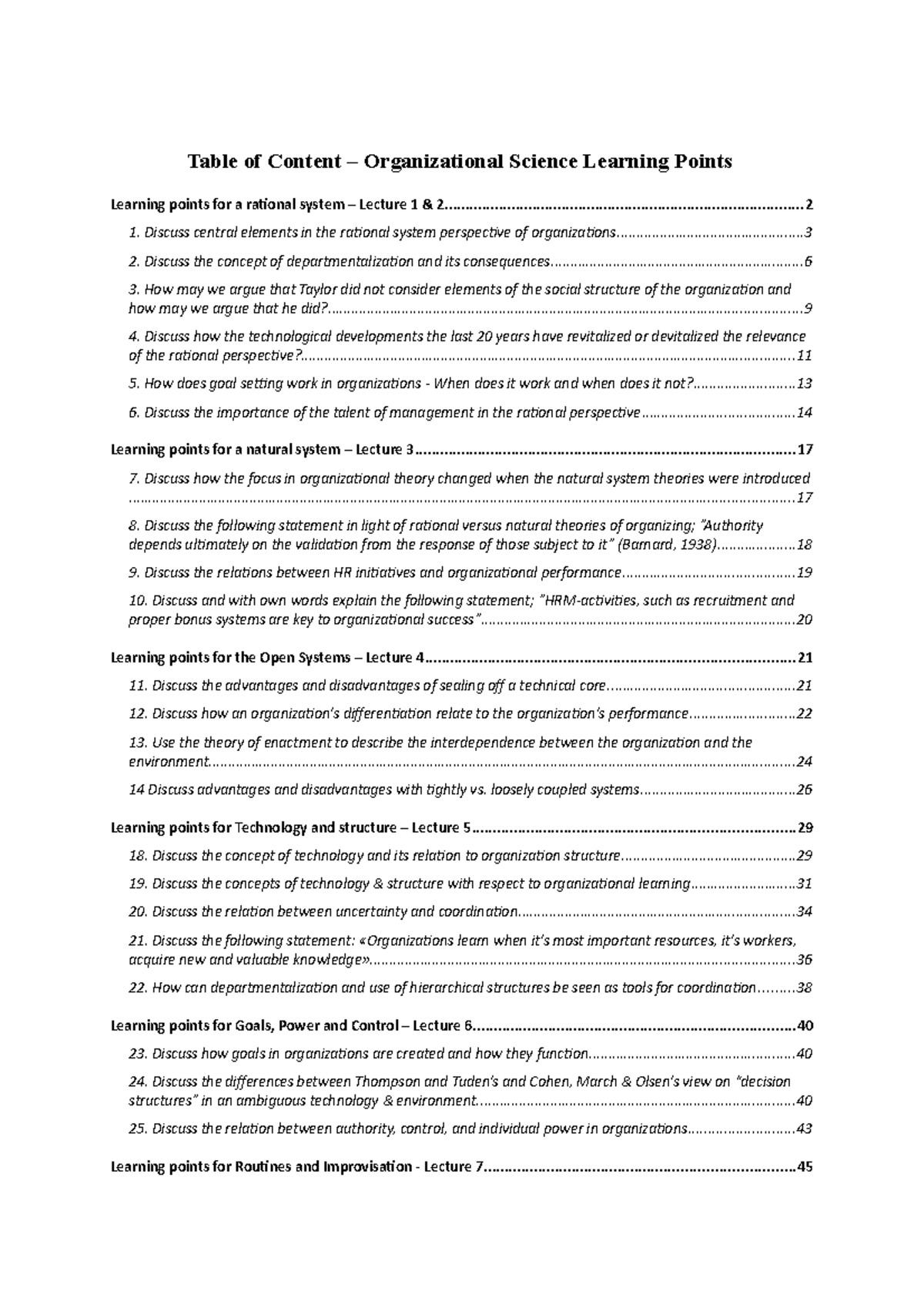 Learning Points - Table of Content – Organizational Science Learning ...