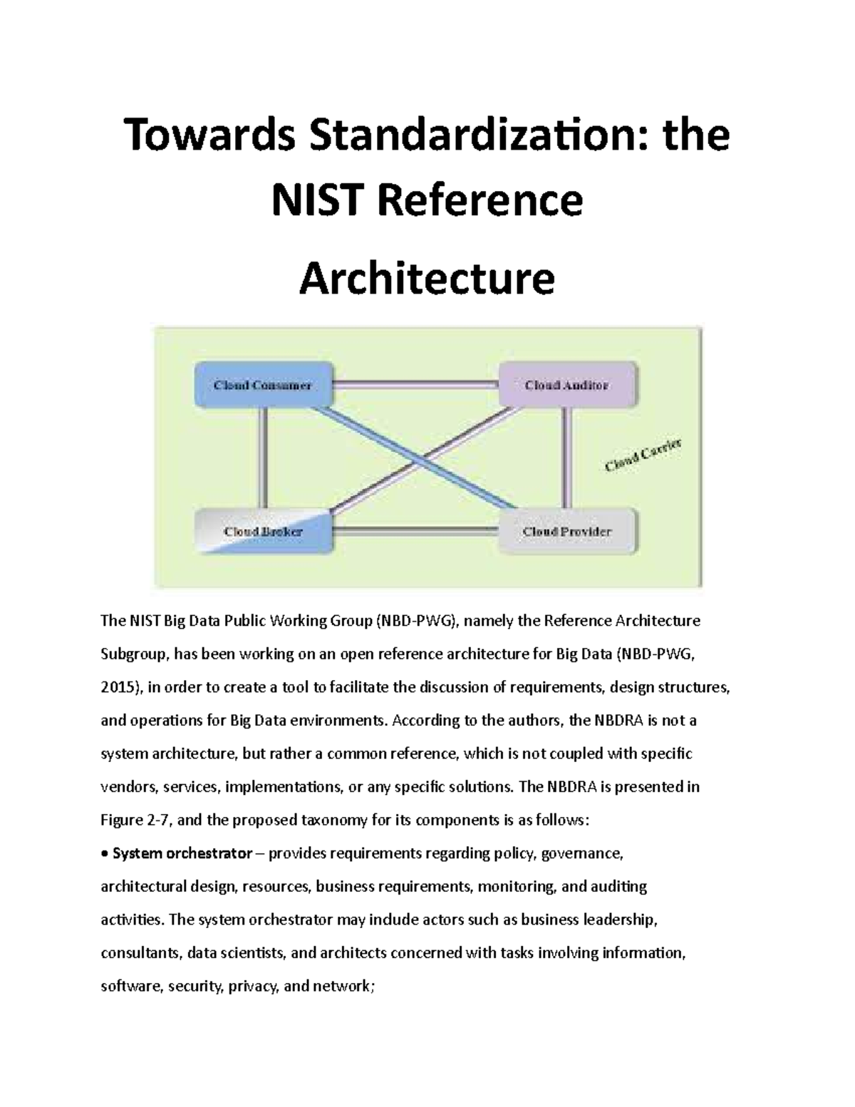 Towards Standardization the NIST Reference Architecture - Towards ...