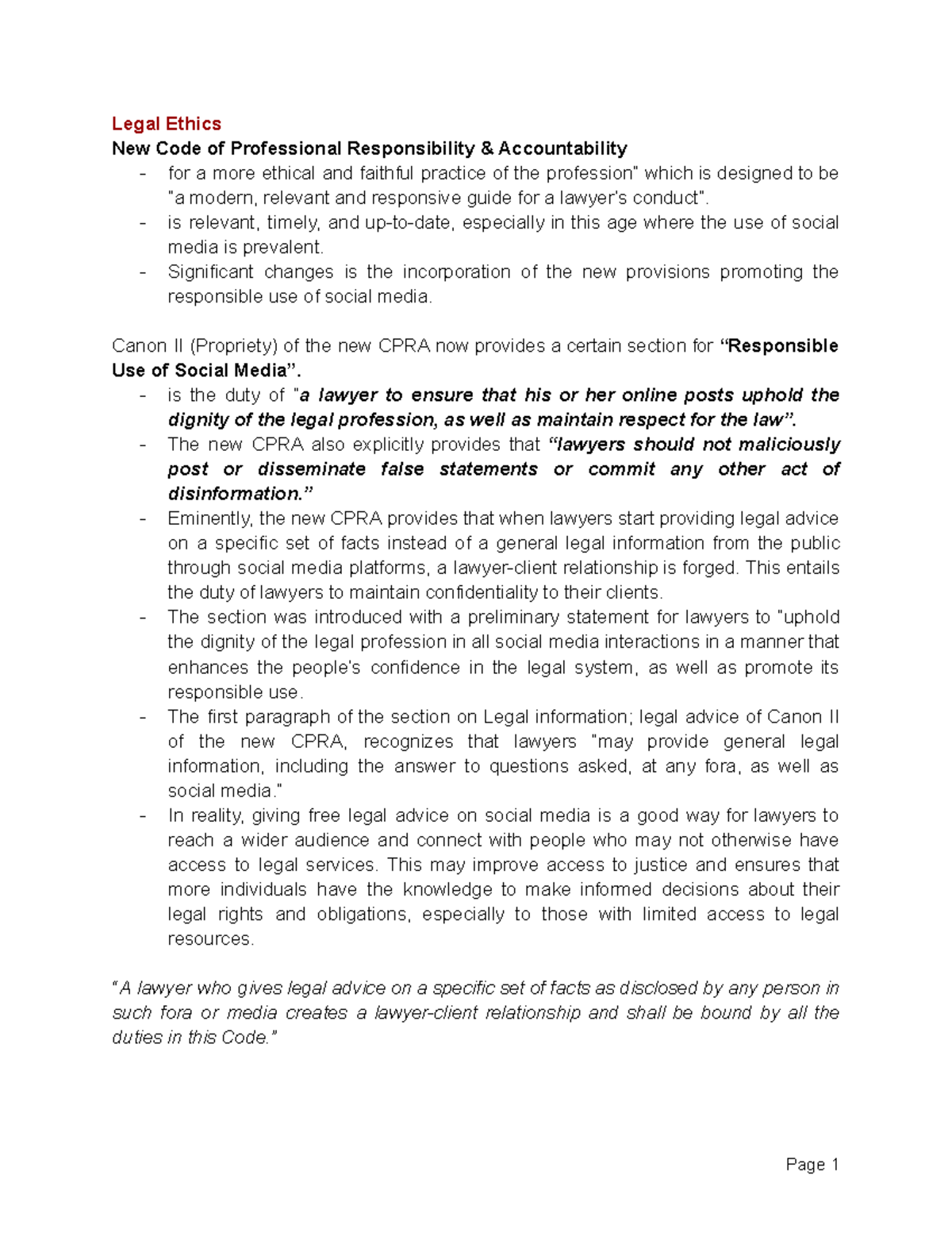 CPRA Legal Ethics - Google Docs - Legal Ethics New Code of Professional ...