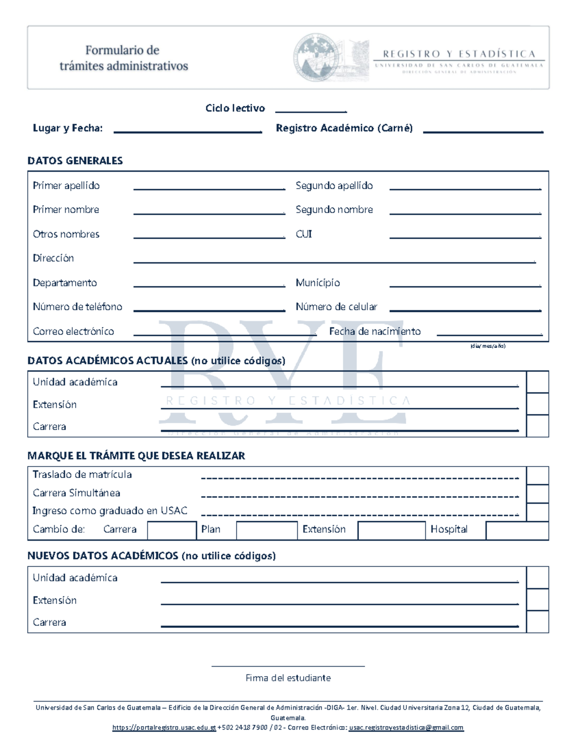 Formulario rye editable - Universidad de San Carlos de Guatemala - Edificio de la Dirección ...