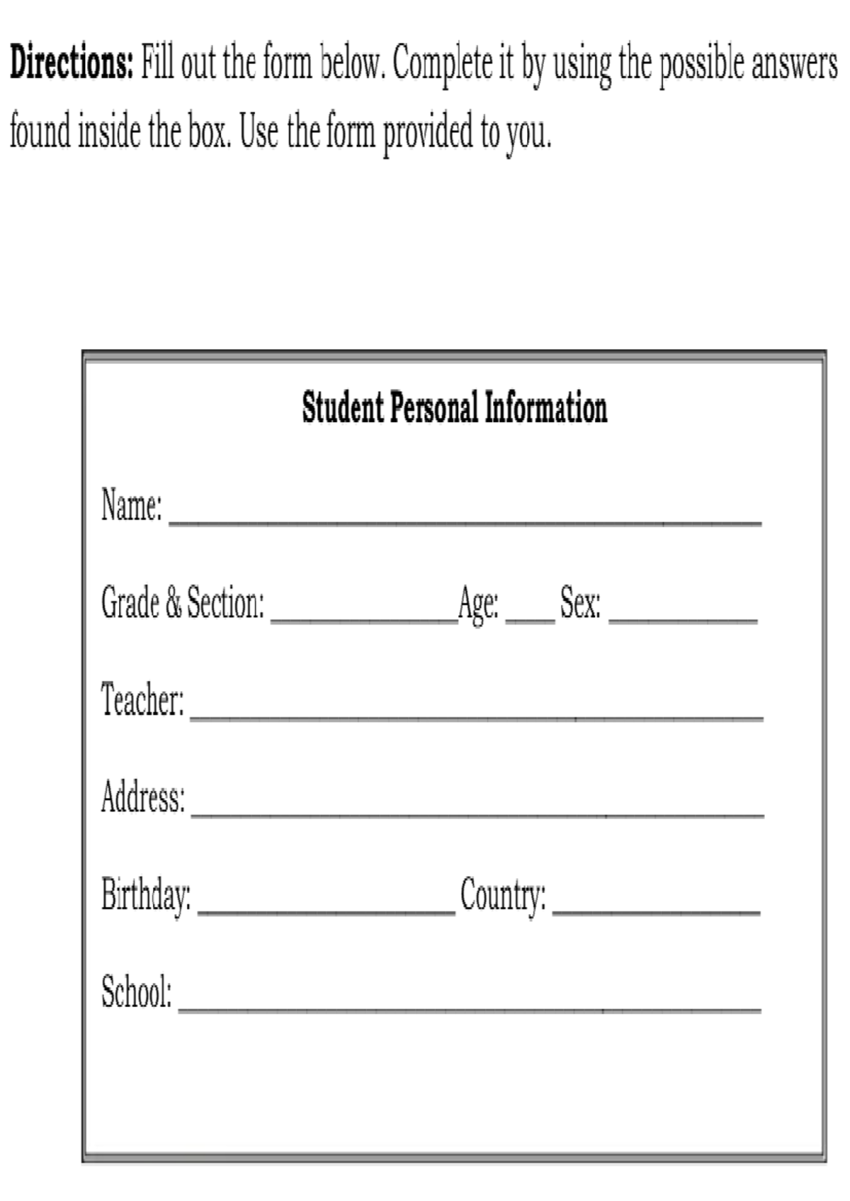 Student Personal Information - Bachelor of Elementary Education ...