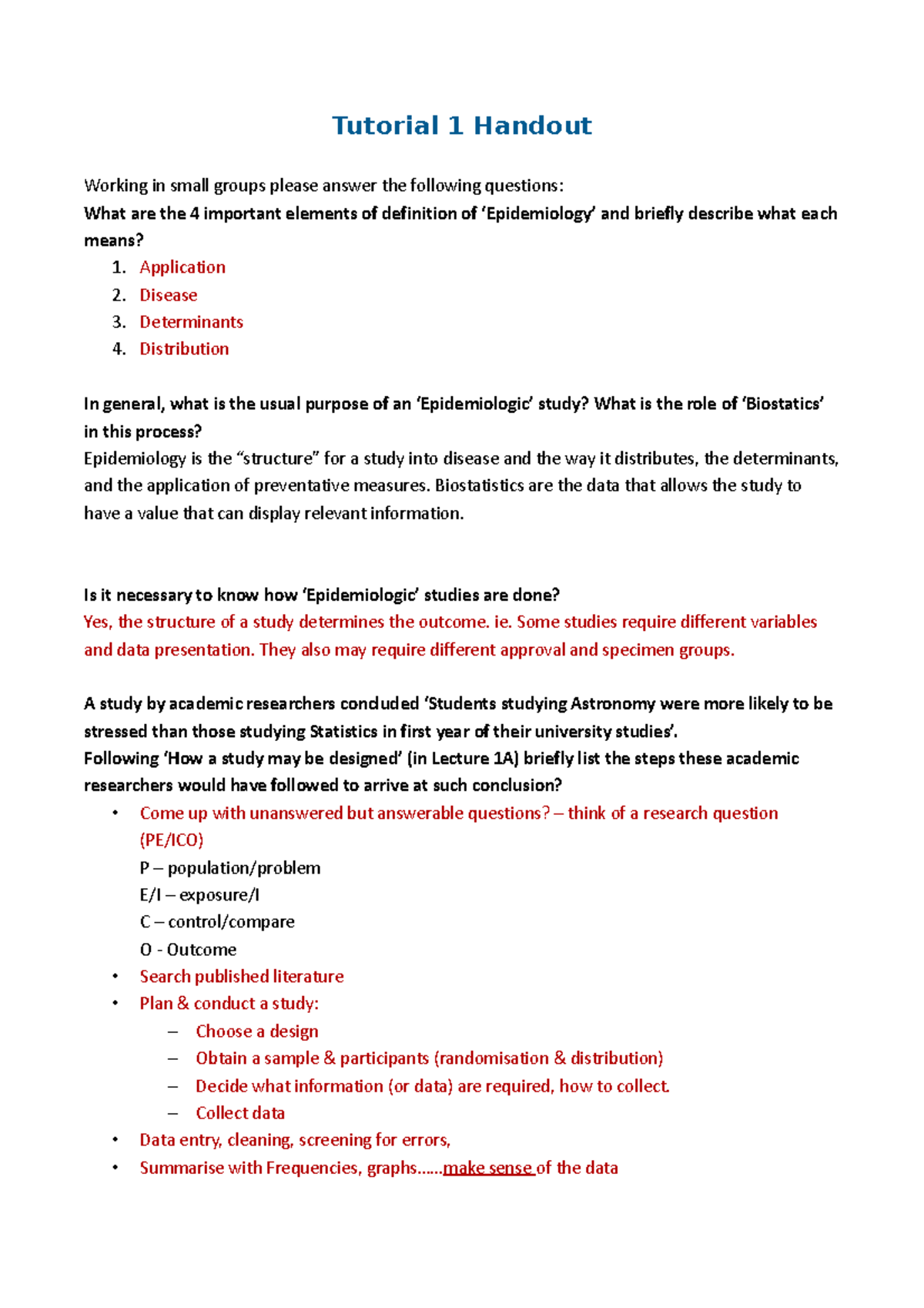 Tutorial 1 Handout - Tutorial 1 Handout Working in small groups please answer the following ...