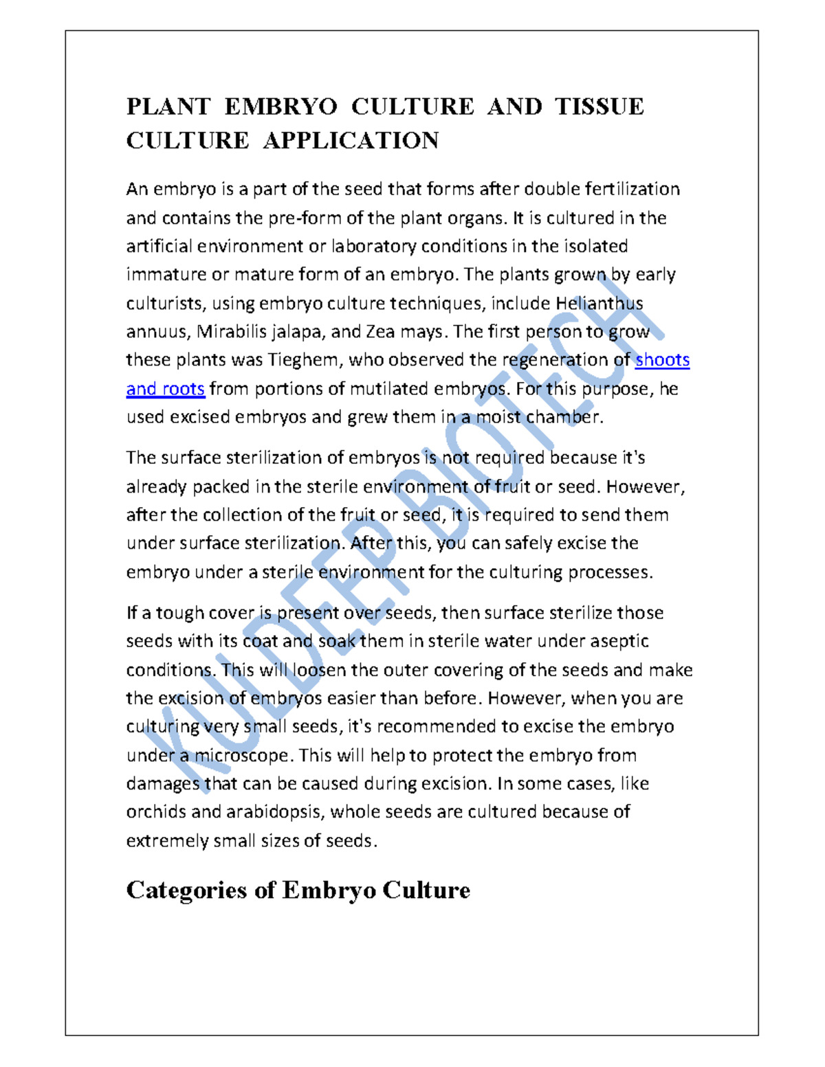 Embryo Culture - PLANT EMBRYO CULTURE AND TISSUE CULTURE APPLICATION An ...