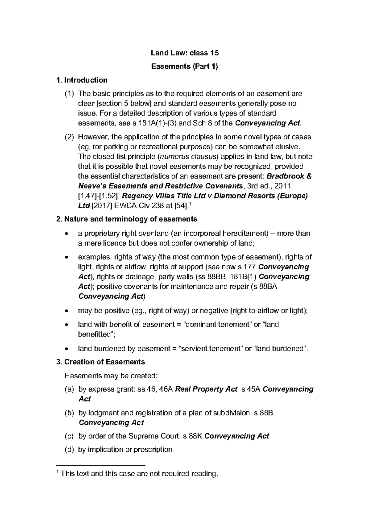 Land Law Outline Week 9 Class 15 (Easements Part 1) - Land Law: class ...