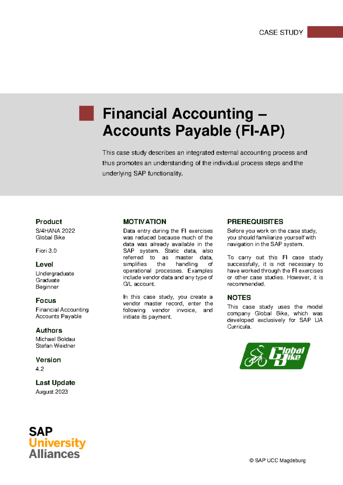 SAP-4A-FI-AP - © SAP UCC Magdeburg Product S/4HANA 2022 Global Bike Fiori 3. Level Undergraduate ...