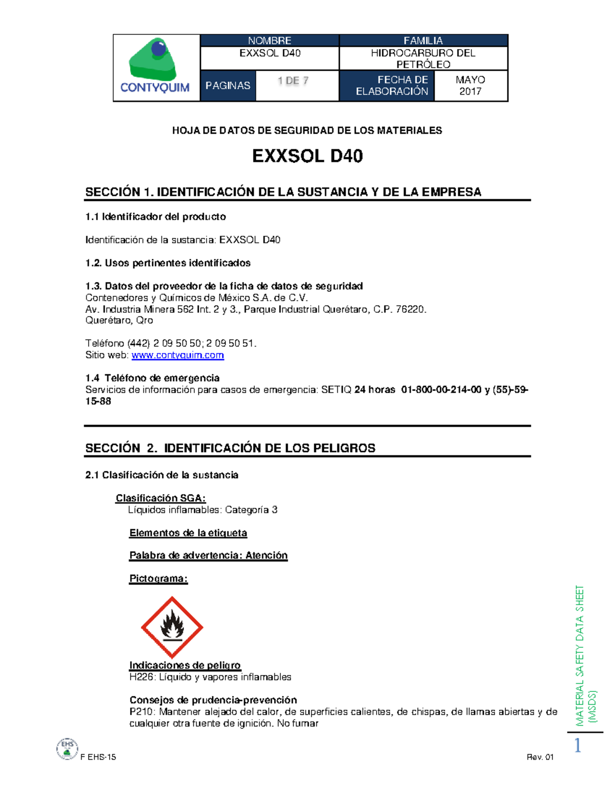 HDS 011 Exxol D-40 - hdsm - EXXSOL D40 HIDROCARBURO DEL PETRÓLEO ...