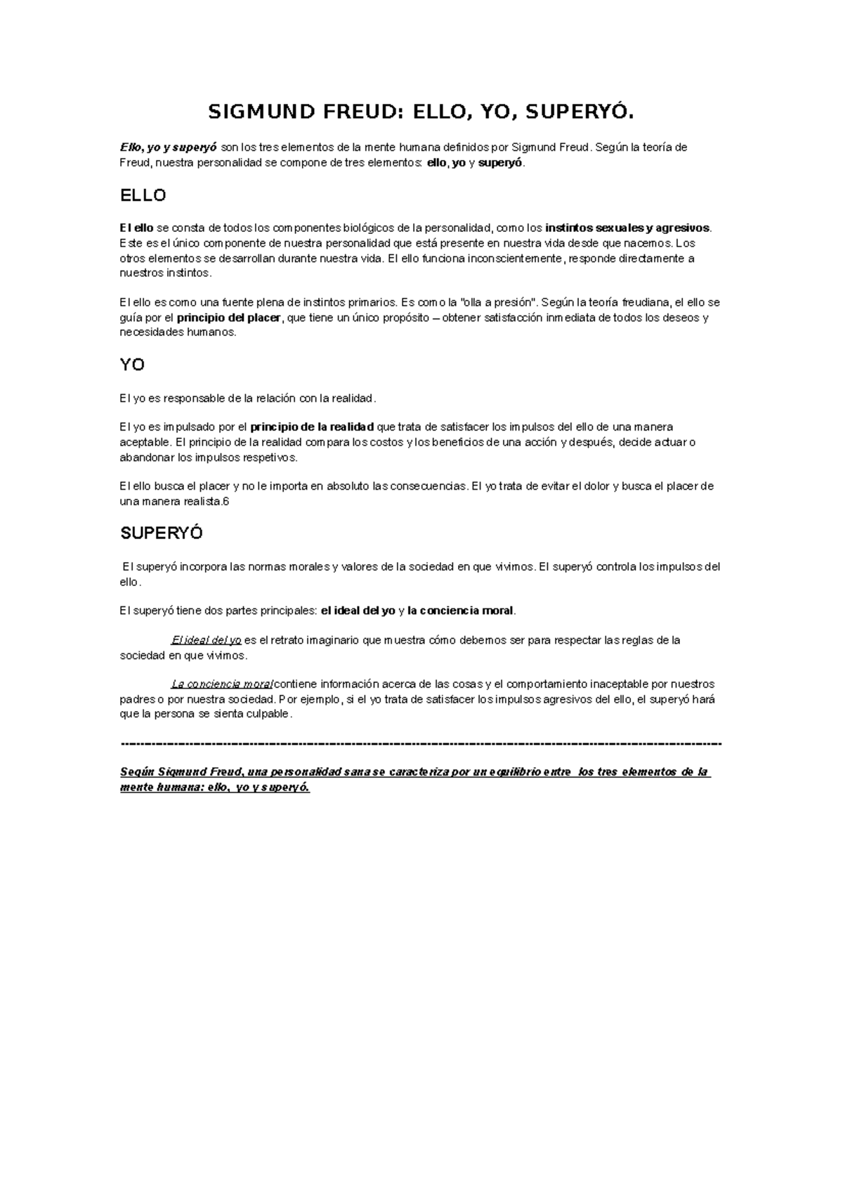 Freud-ello-yo-superyo compress - SIGMUND FREUD: ELLO, YO, SUPERYÓ. Ello ...