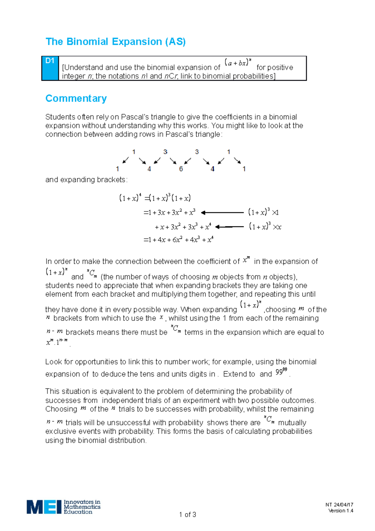 08-binomial-expansion - The Binomial Expansion (AS) D [Understand and ...