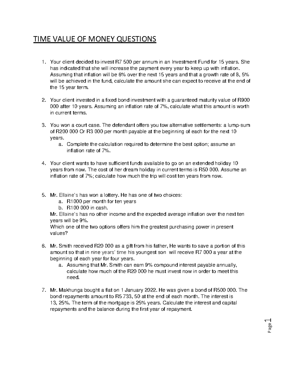 TIME Value OF Money Questions - Page 1 TIME VALUE OF MONEY QUESTIONS ...