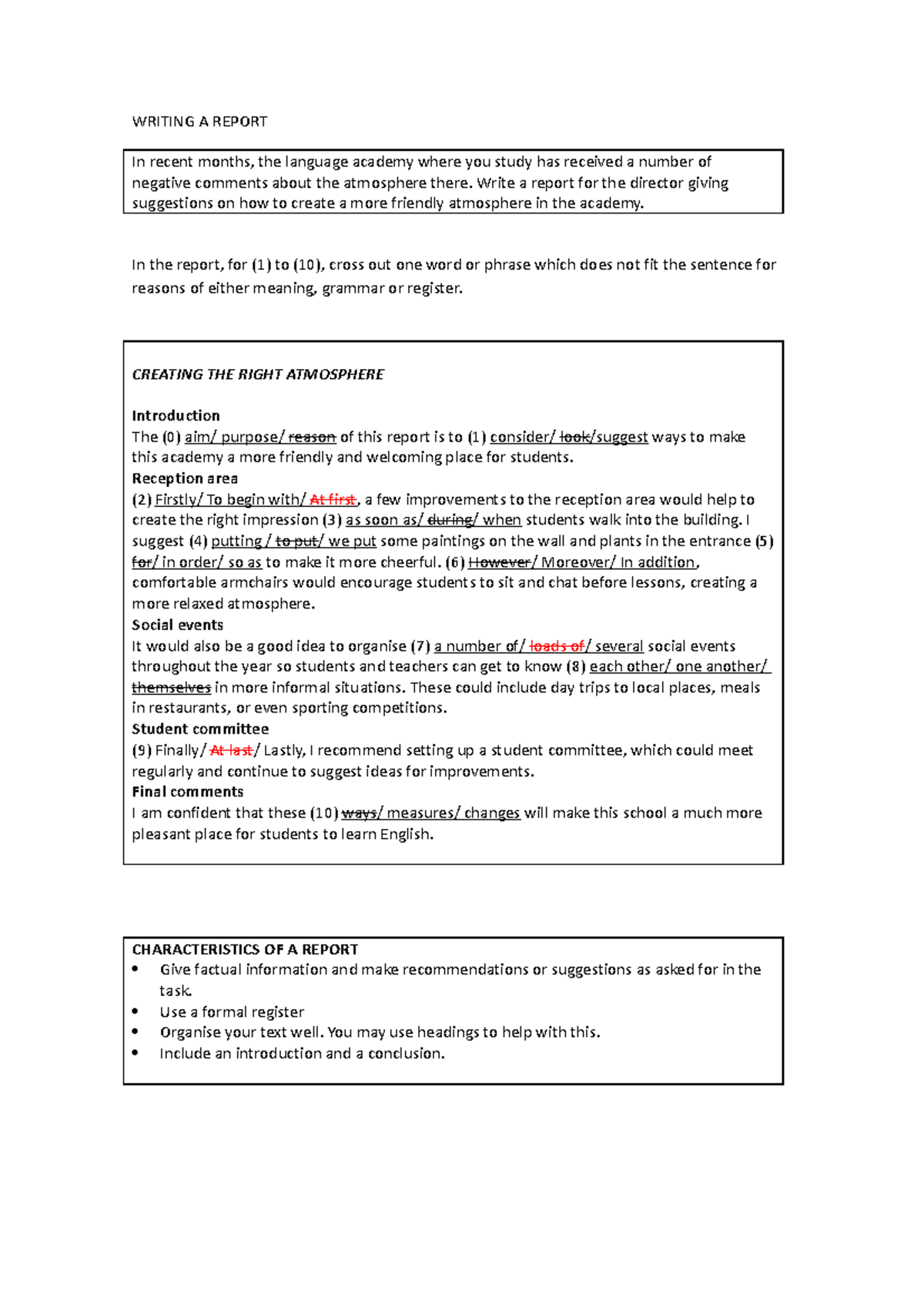 Report without answers - WRITING A REPORT In recent months, the ...