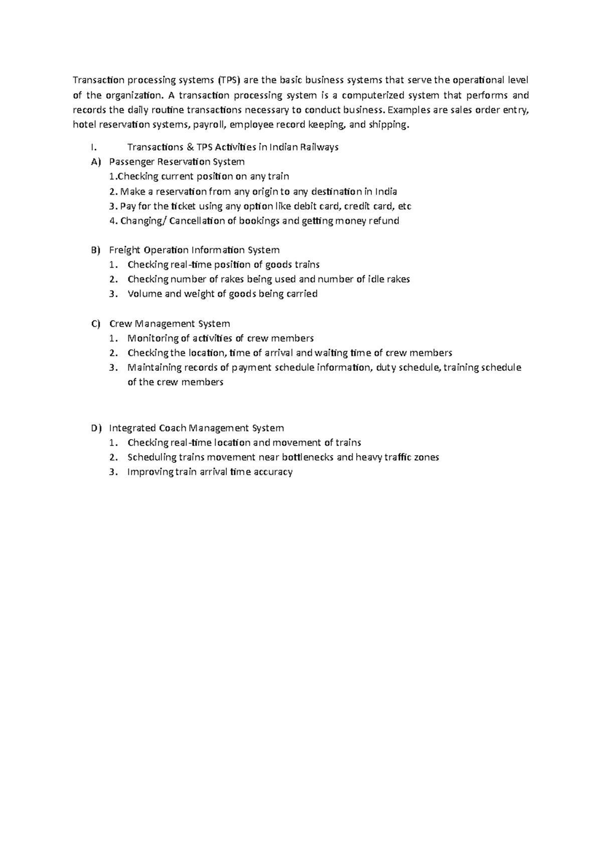 TPS Case Study - csdcsD - Transaction processing systems (TPS) are the ...