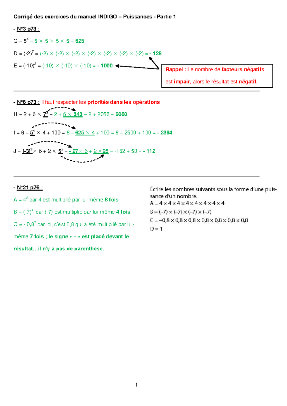 4° - Corrigé des exercices Indigo - partie 1 - 1 Corrigé des exercices du manuel INDIGO ...