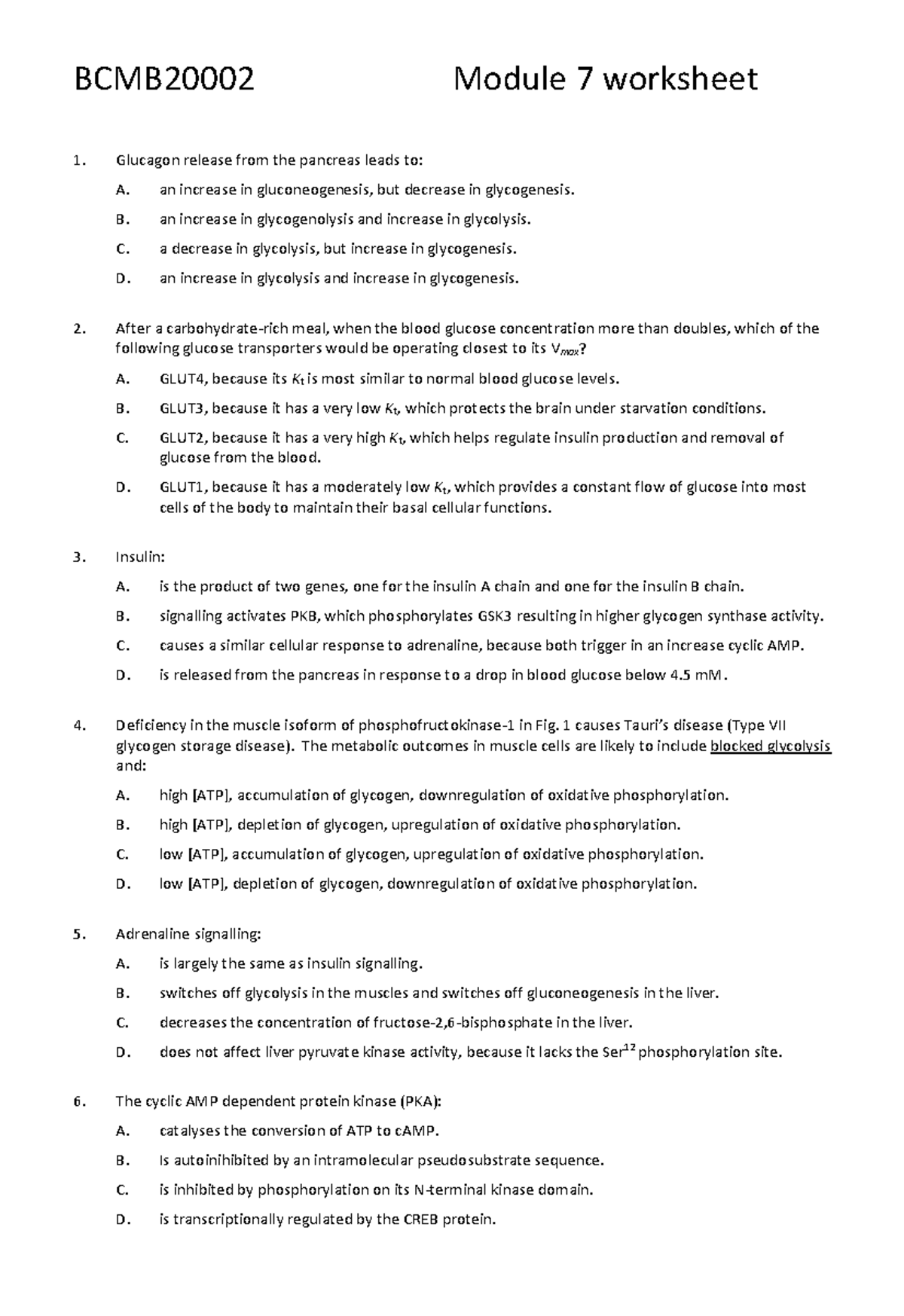 Module 7 worksheet without answers - BCMB20002 Module 7 worksheet ...