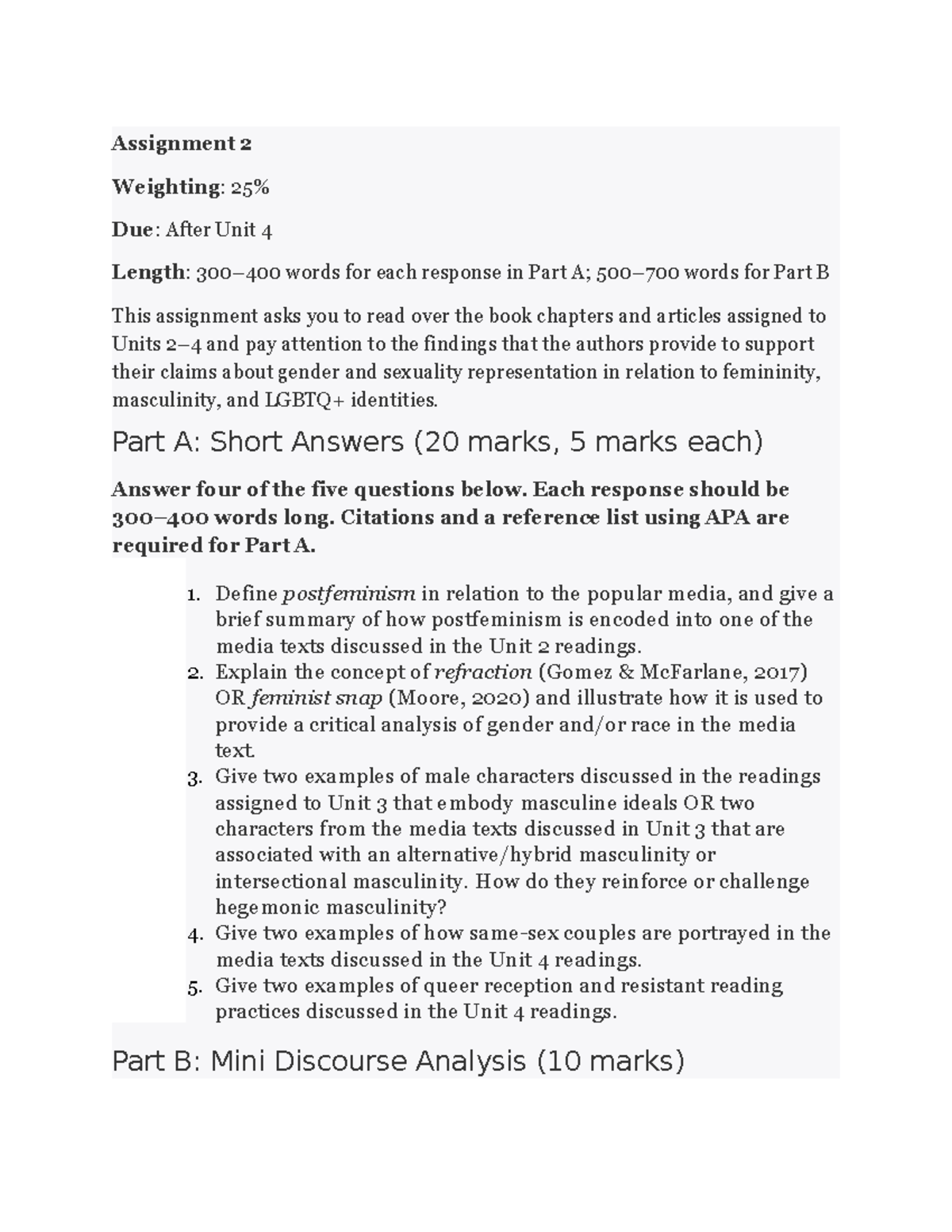 Assignment 2 - WGST 210 - Assignment 2 Weighting: 25% Due: After Unit 4 ...