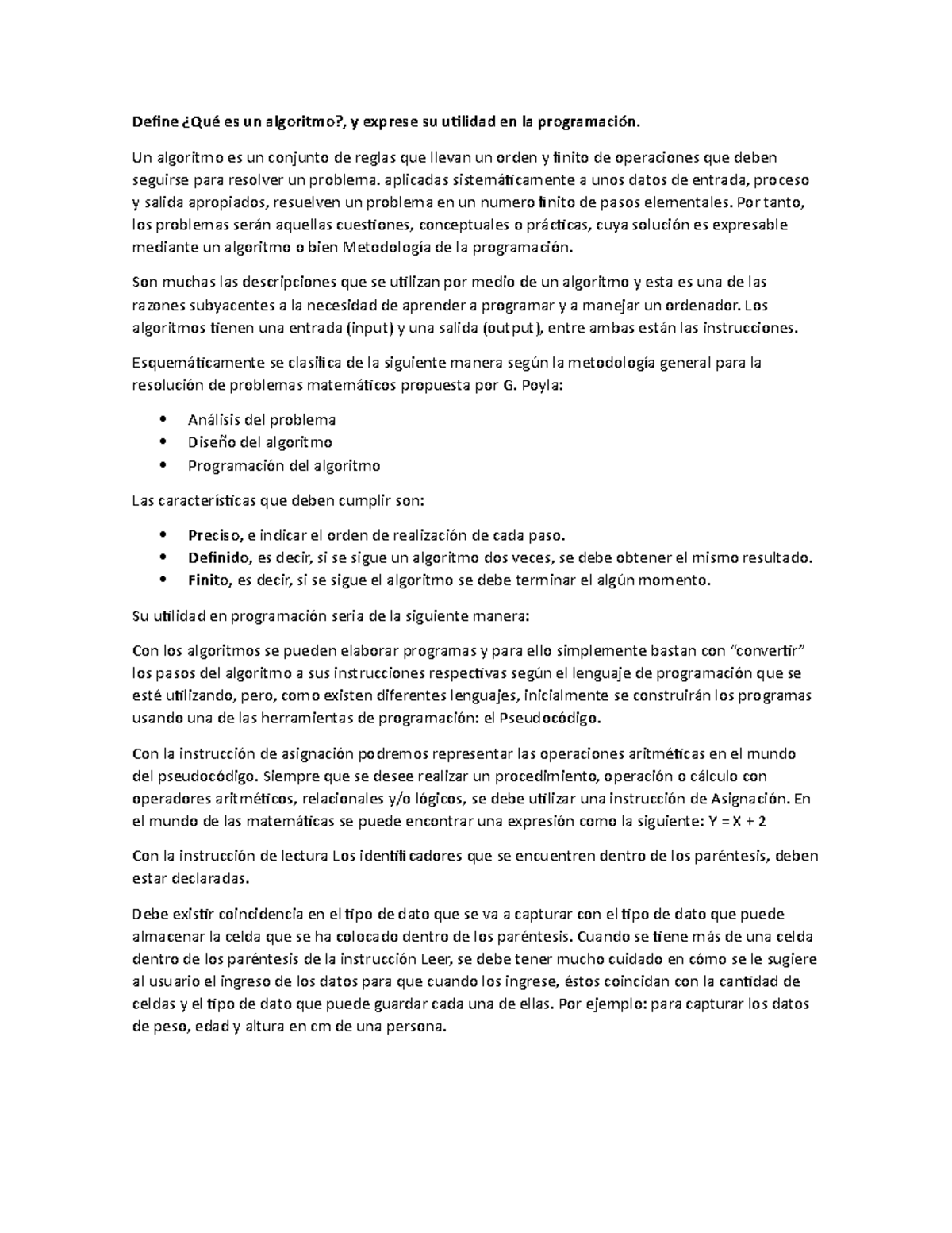FORO 2 Fundamentos DE ProgramacióN - Define es un algoritmo?, y exprese ...