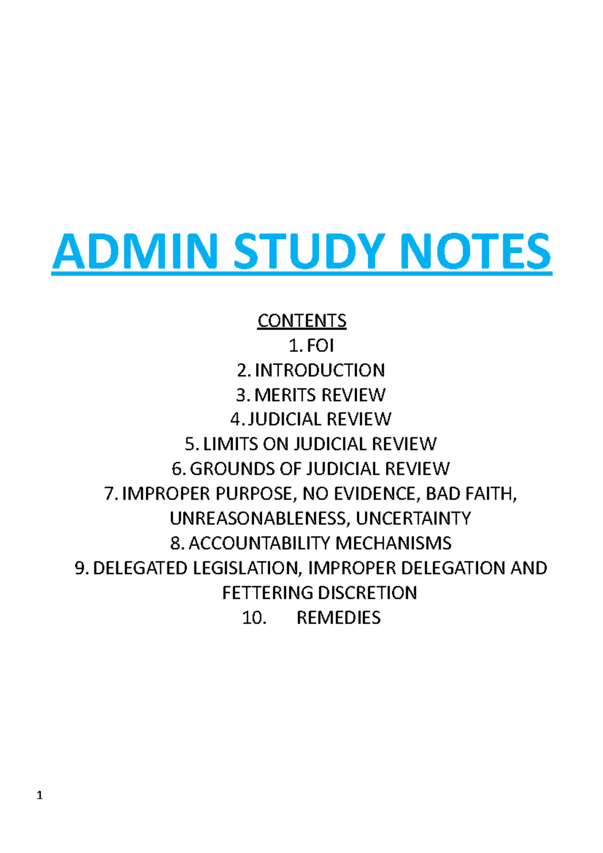 Admin Notes - ADMIN STUDY NOTES CONTENTS 1. FOI 2. INTRODUCTION 3 ...