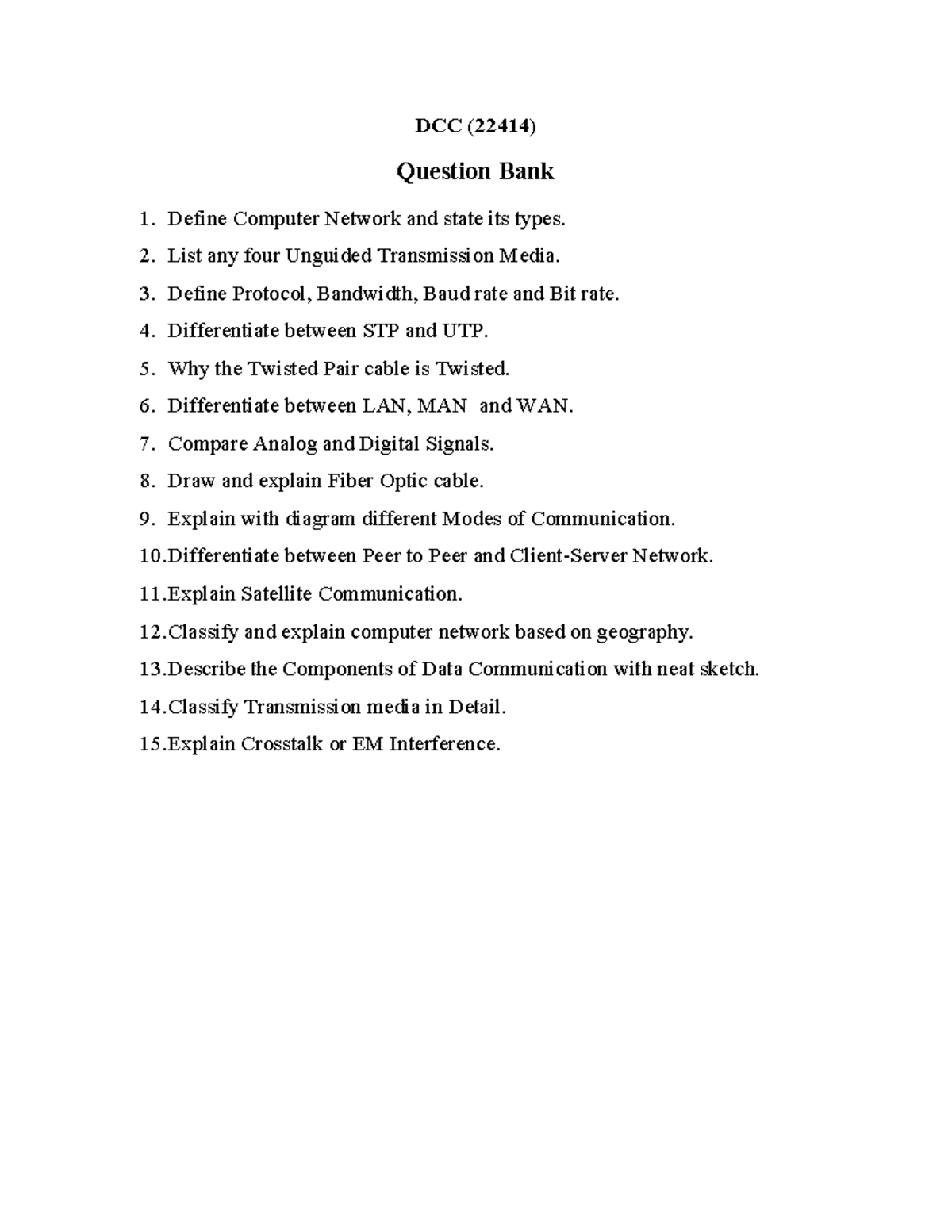 DCC Question Bank - DCC (22414) Question Bank Define Computer Network ...