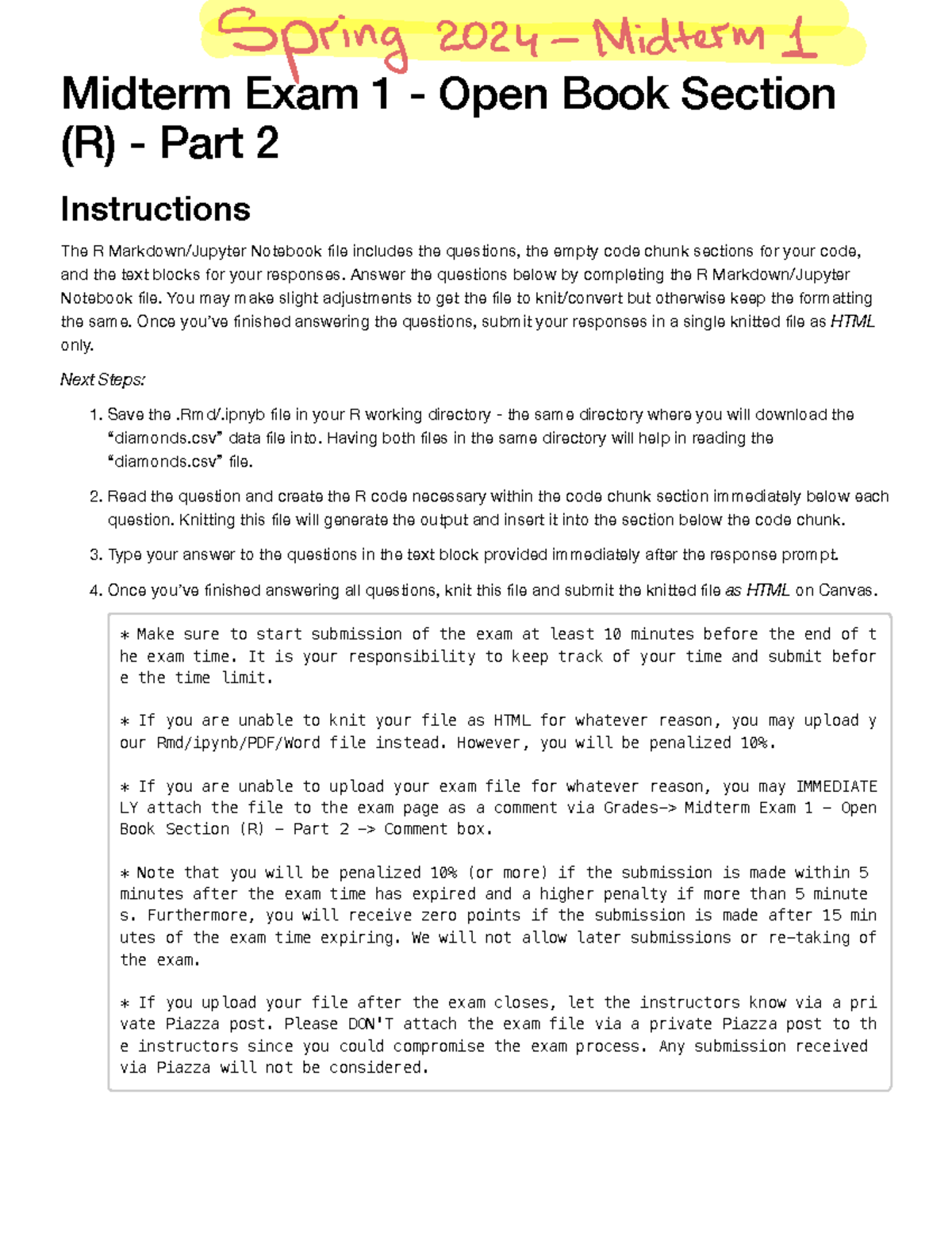 M1 SP24 MINE2 - Midterm 1 Practice - Midterm Exam 1 - Open Book Section ...