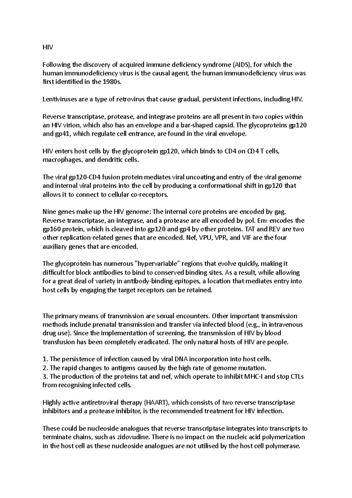 HIV - biomedical notes - HIV Following the discovery of acquired immune ...