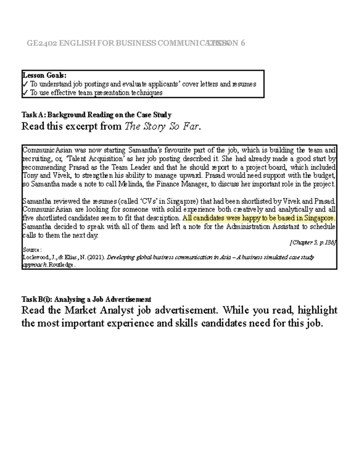 Lesson-6 Handout - 2023-2024v - GE2402 ENGLISH FOR BUSINESS ...