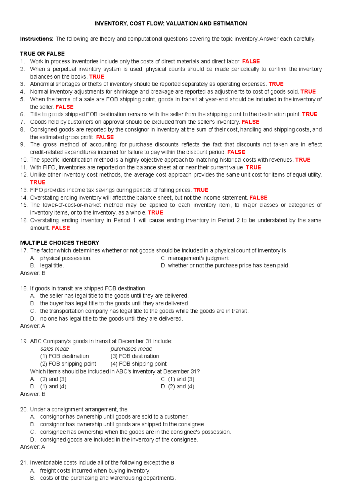 Inventory.Cost Flow.Estimation.Valuation - INVENTORY, COST FLOW ...