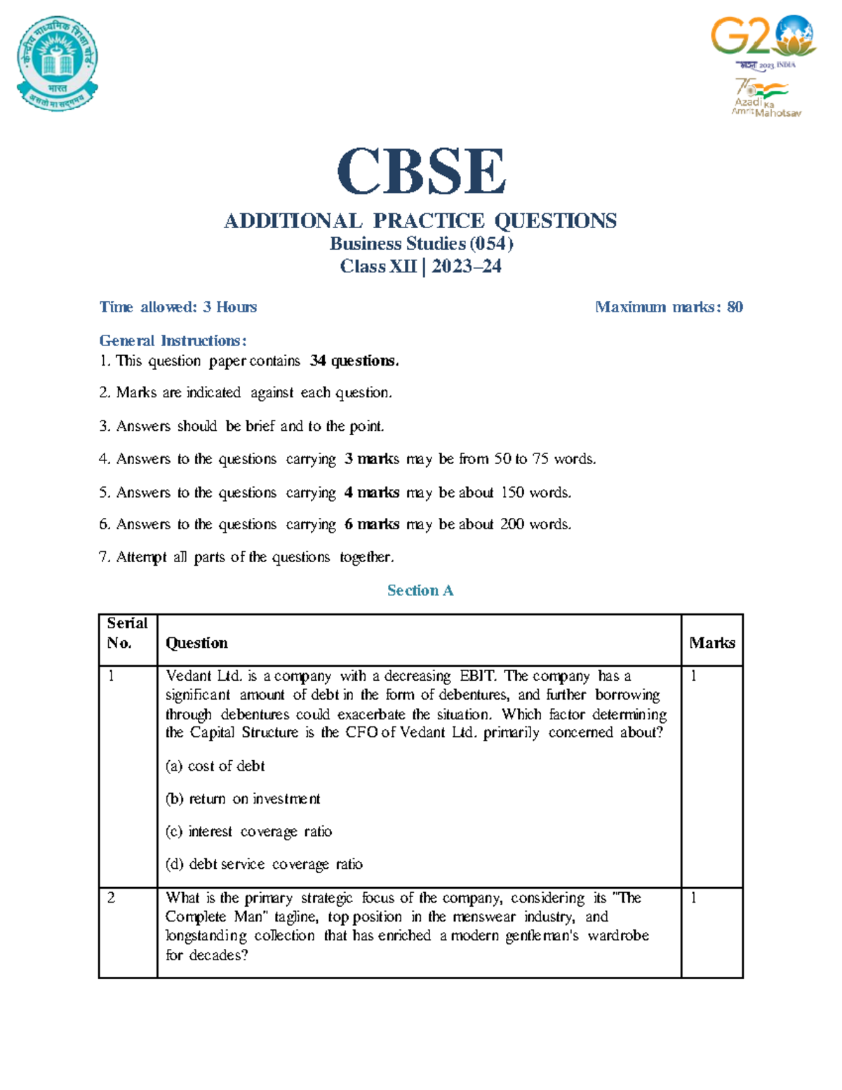 BST PQ - CBSE ADDITIONAL PRACTICE QUESTIONS Business Studies (054 ...