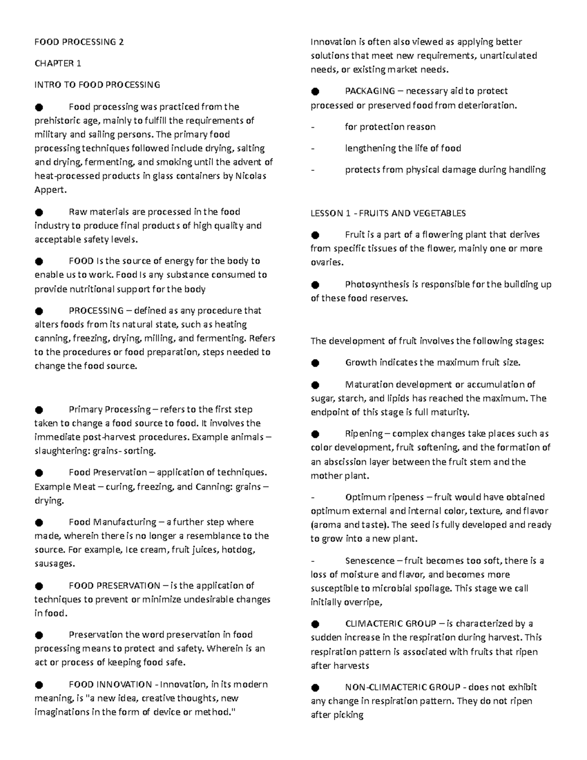 ALL-SUBS-REV - all subs reviewer 1st sem - FOOD PROCESSING 2 CHAPTER 1 ...