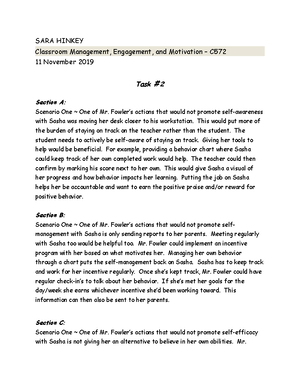 Task #3 Classroom Management, Engagement, and Motivation – C572 - SARA ...