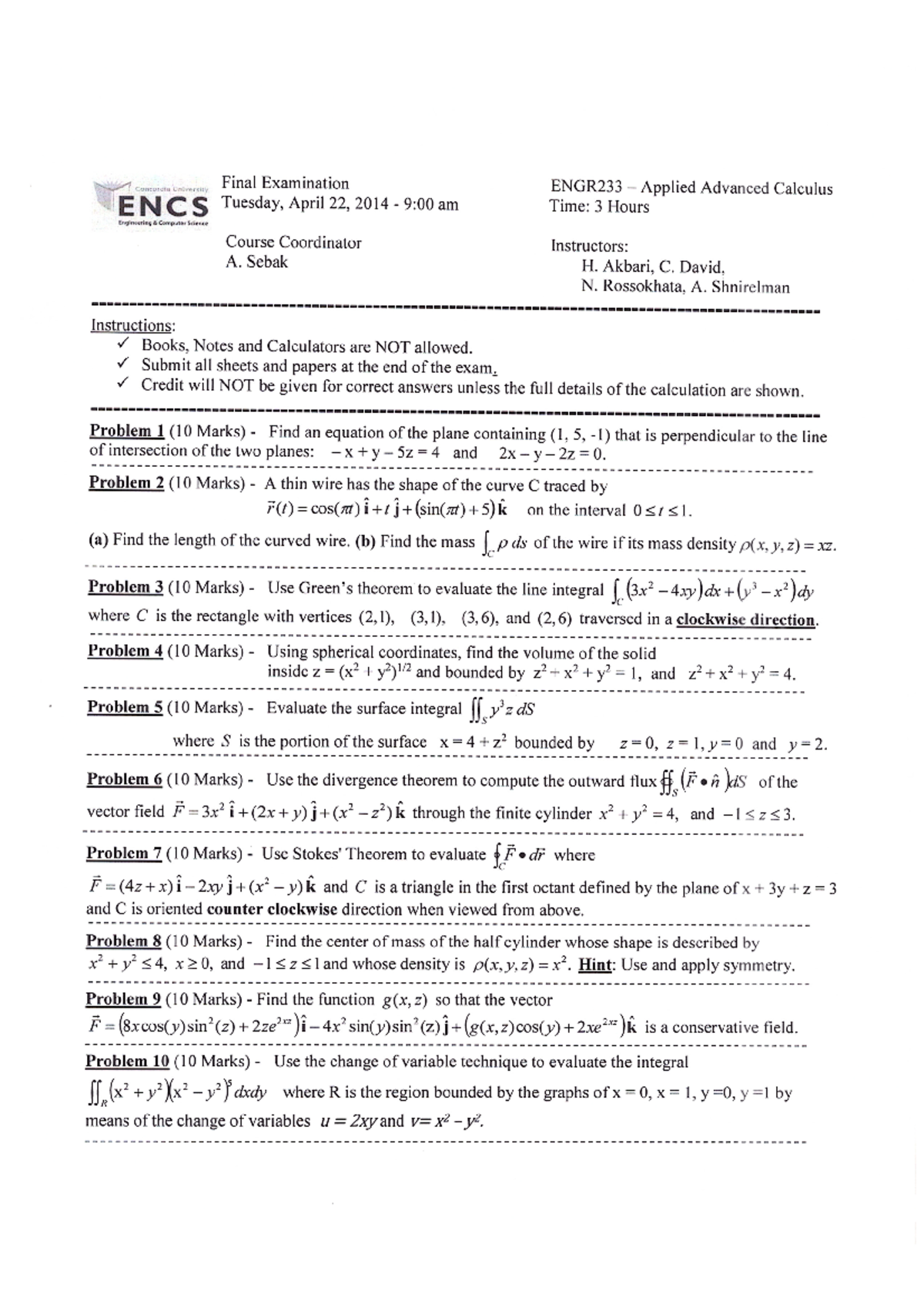 Final Exam ENGR 233 Winter 2014 - ENGR 213 - Studocu