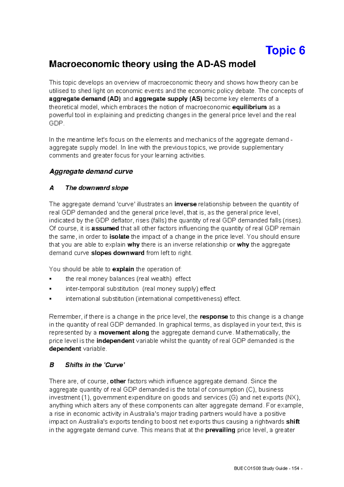 Topic 6 - Notes - Topic 6 Macroeconomic theory using the AD-AS model ...