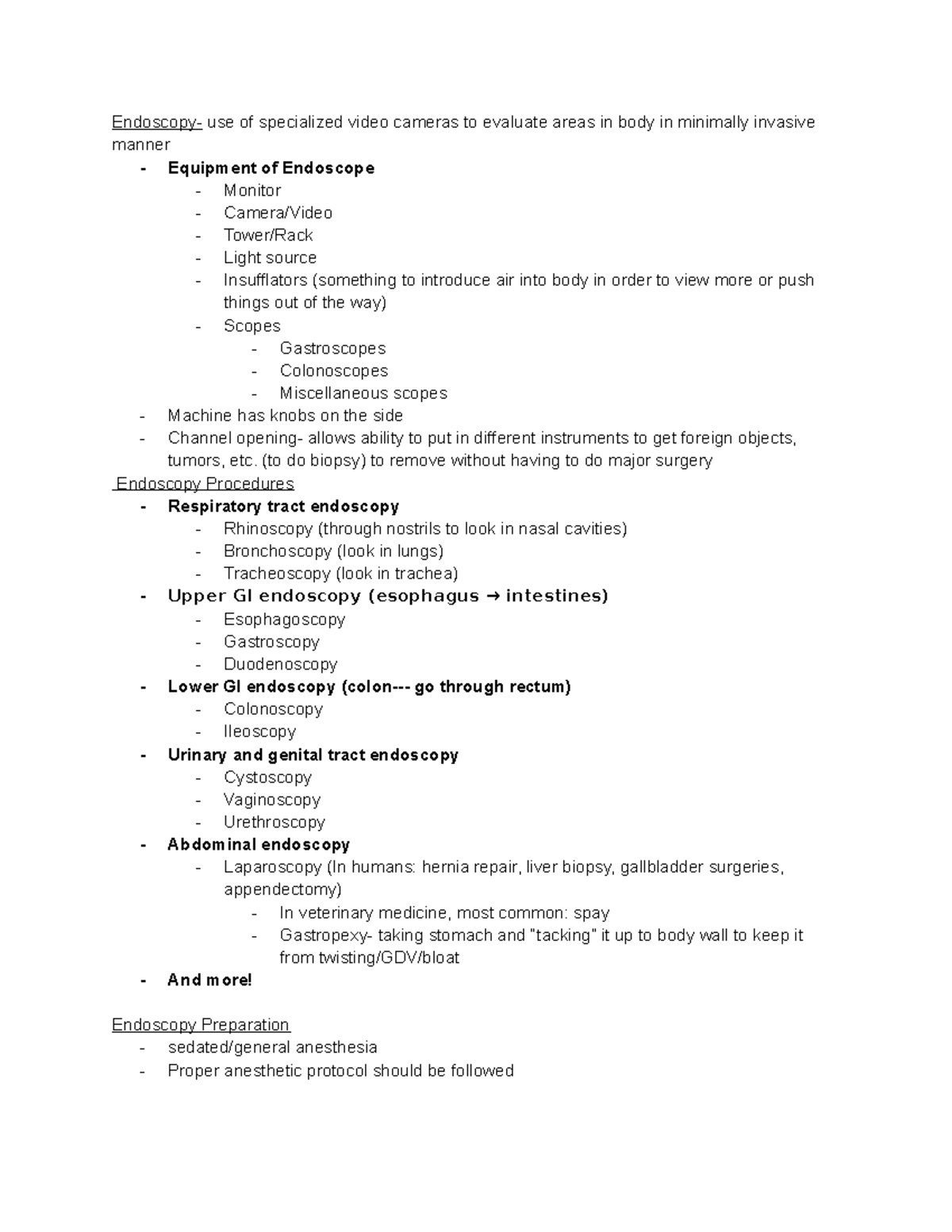 Endoscopy lecture notes - Endoscopy- use of specialized video cameras ...